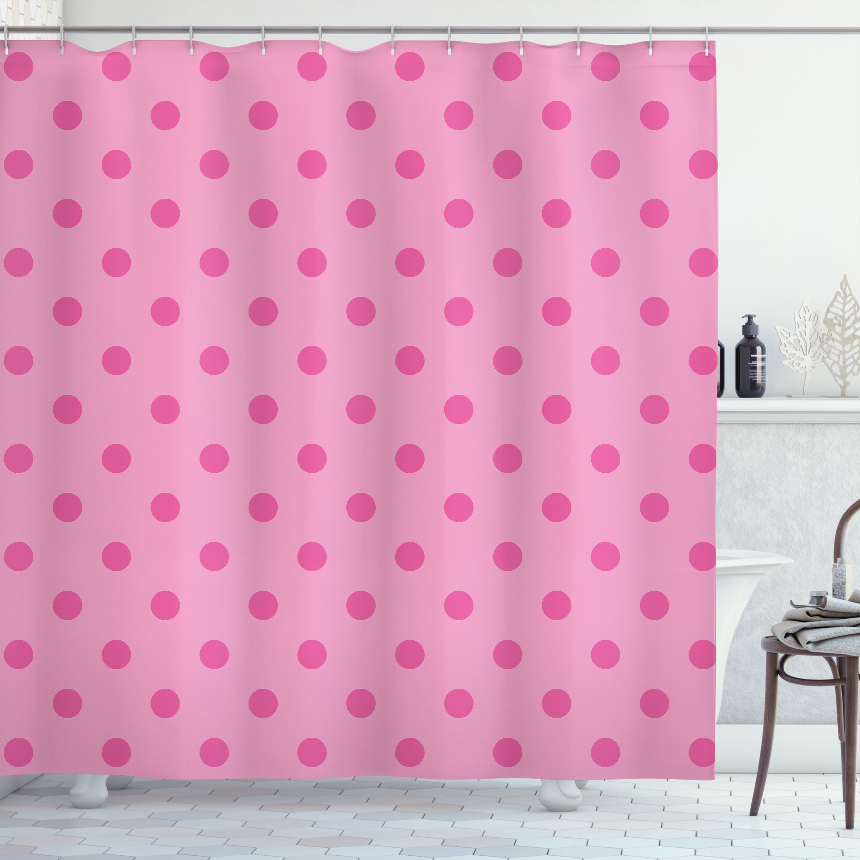 Ambesonne Hot Pink Shower Curtain Classical Simple Dots Pink Hot Pink ...