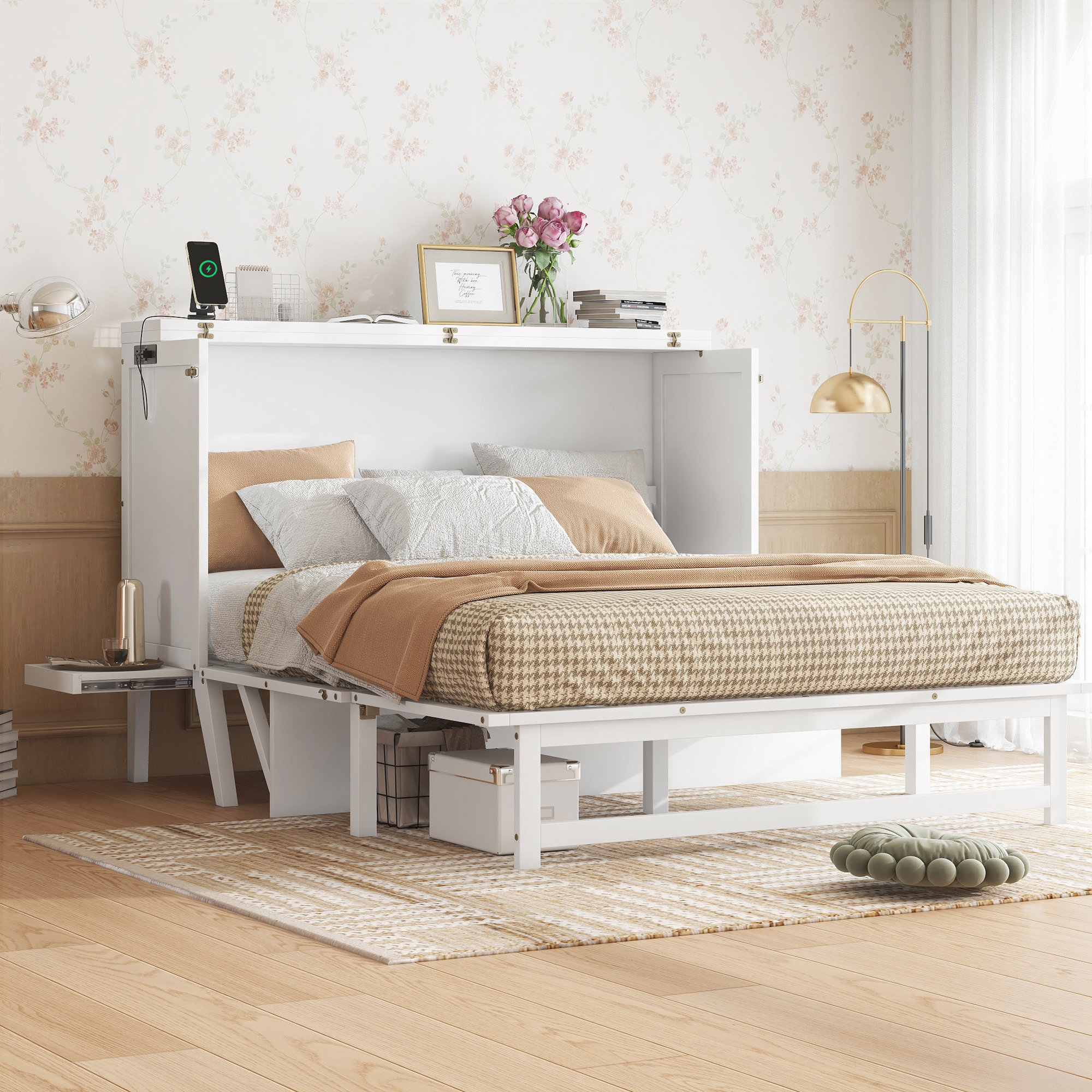 Lark Manor™ Benoit Murphy Bed with USB Port and Removable Shelves on Each Side | Wayfair