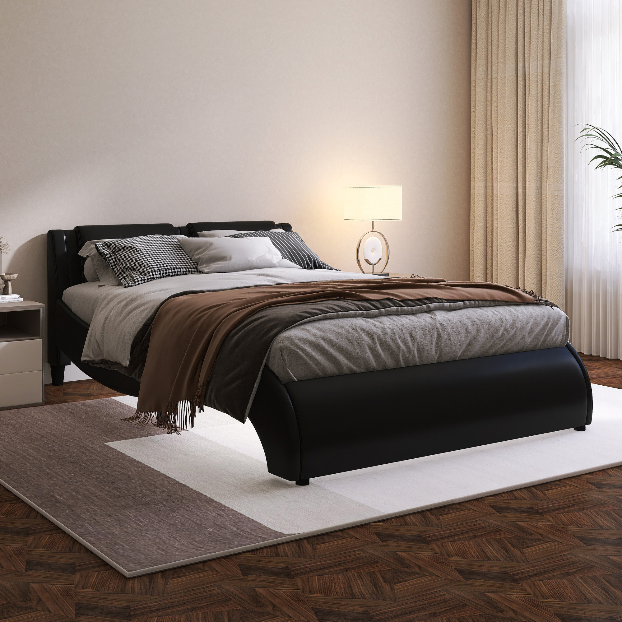 Ivy Bronx Upholstered Faux Leather Platform Bed With LED Light Bed ...