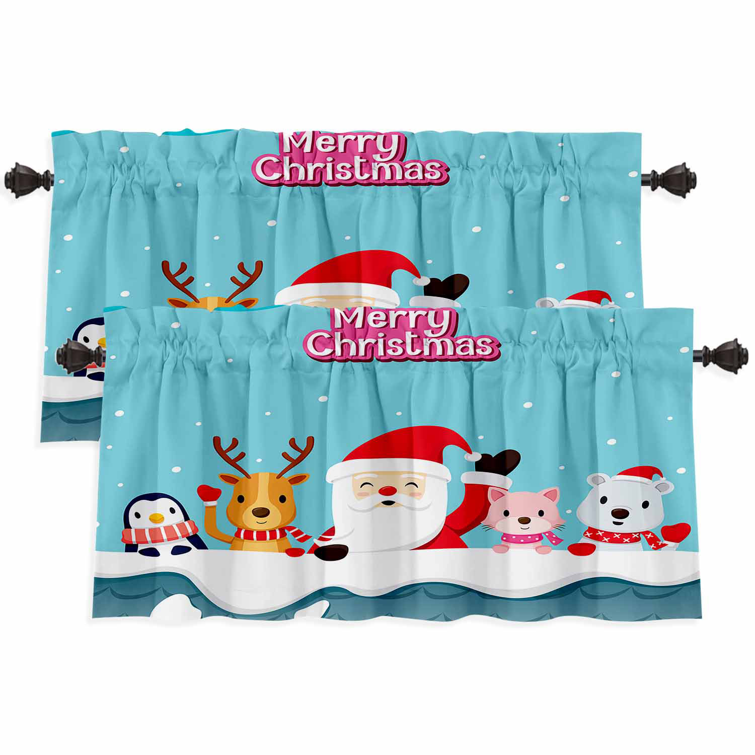 Ophelia & Co. Clear 52"W Santa Claus and Animals Merry Window Valance ...