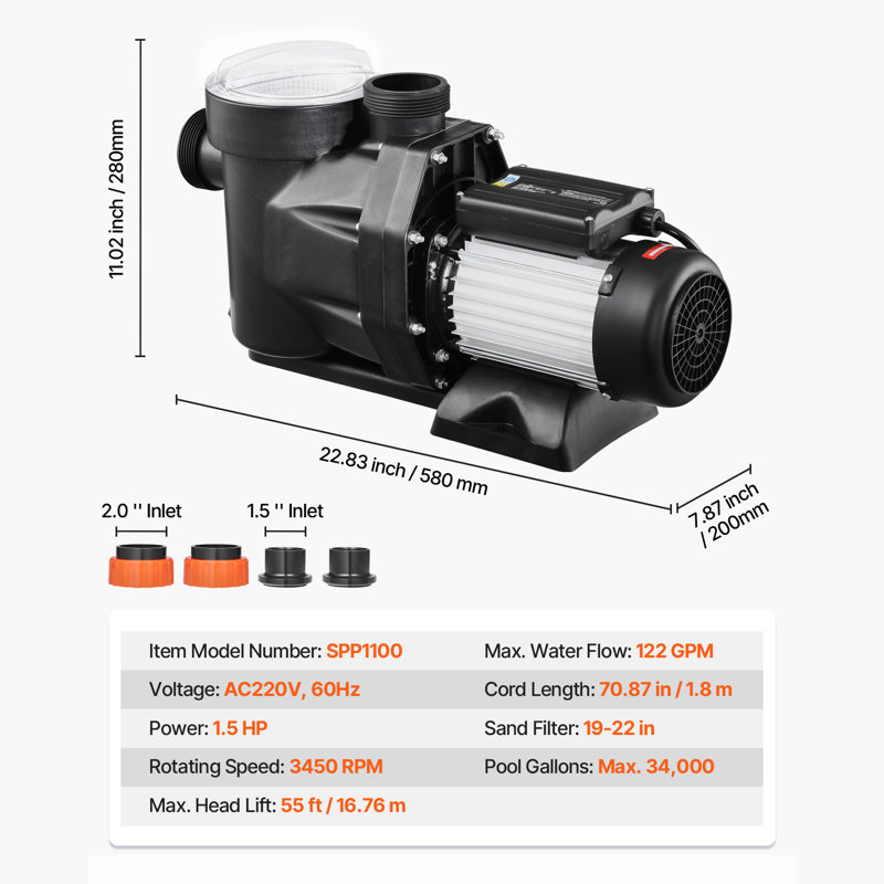 Stellweilan Tessberg 1.5 HP Above Ground Swimming Pool Pump Single ...