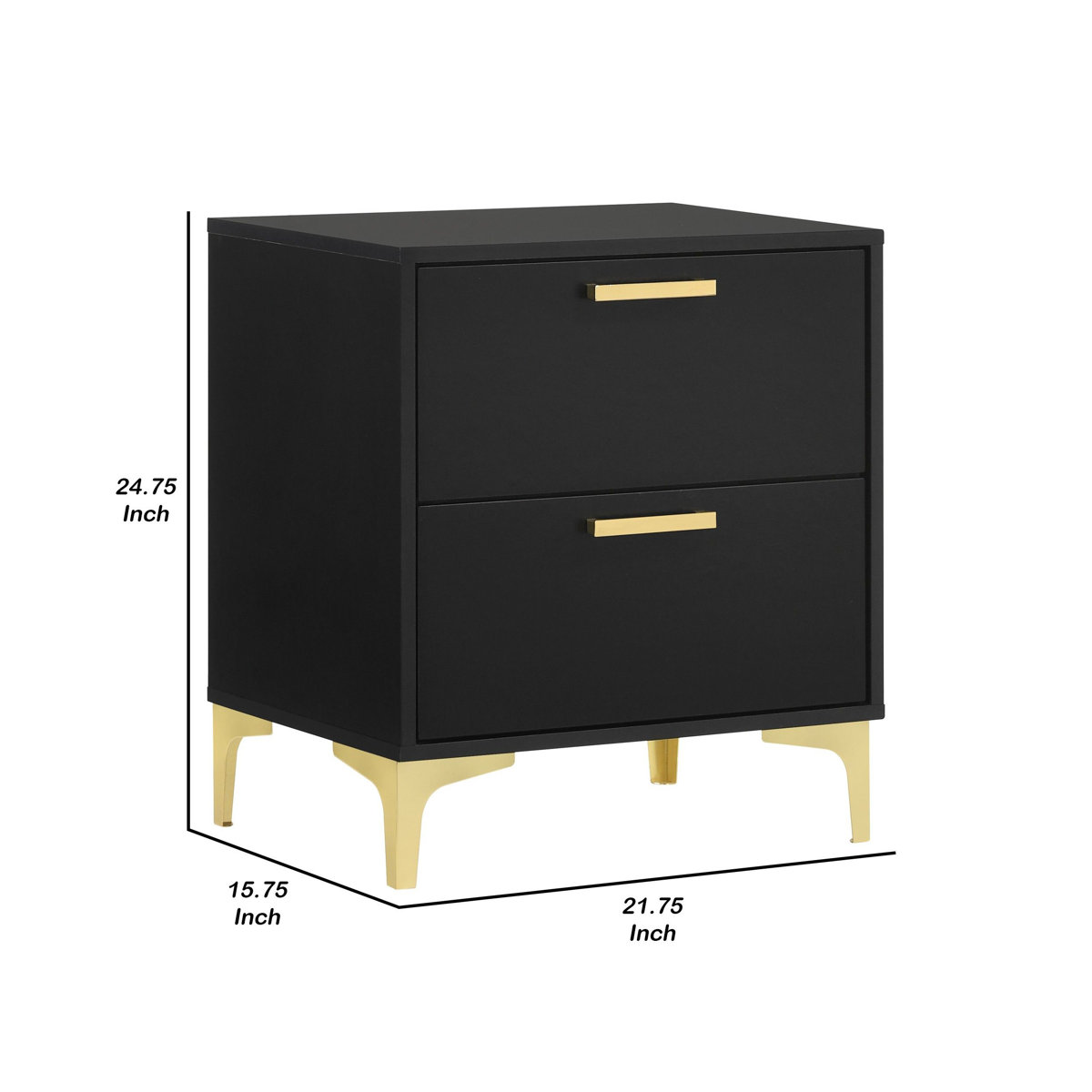 Mercer41 Jamond 2 - Drawer Nightstand in Black/Gold | Wayfair