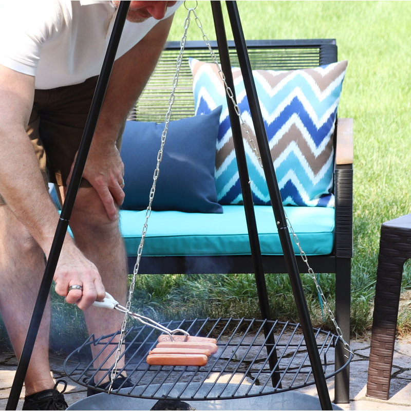 SunnyDaze Decor 22" x 22" Powder-Coated Steel Black Round Tripod Fire ...