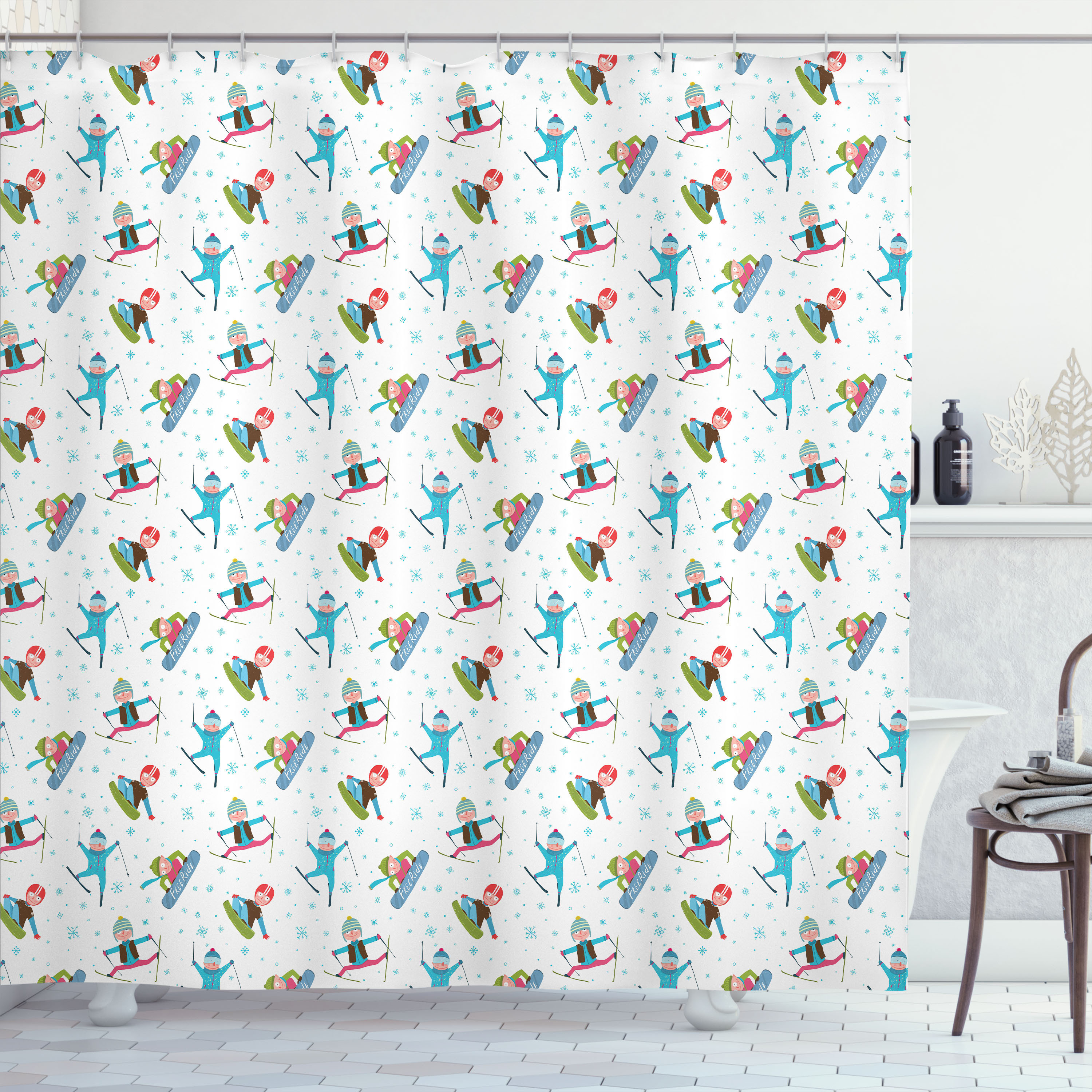 Latitude Run® Winter Shower Curtain Snowboard and Ski | Wayfair