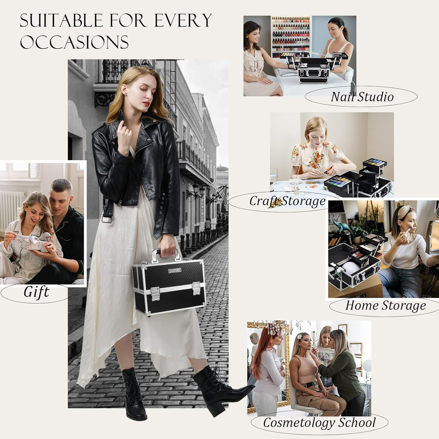 Rebrilliant Makeup Train Case 12 inch Large Portable Cosmetic Case - 6 ...