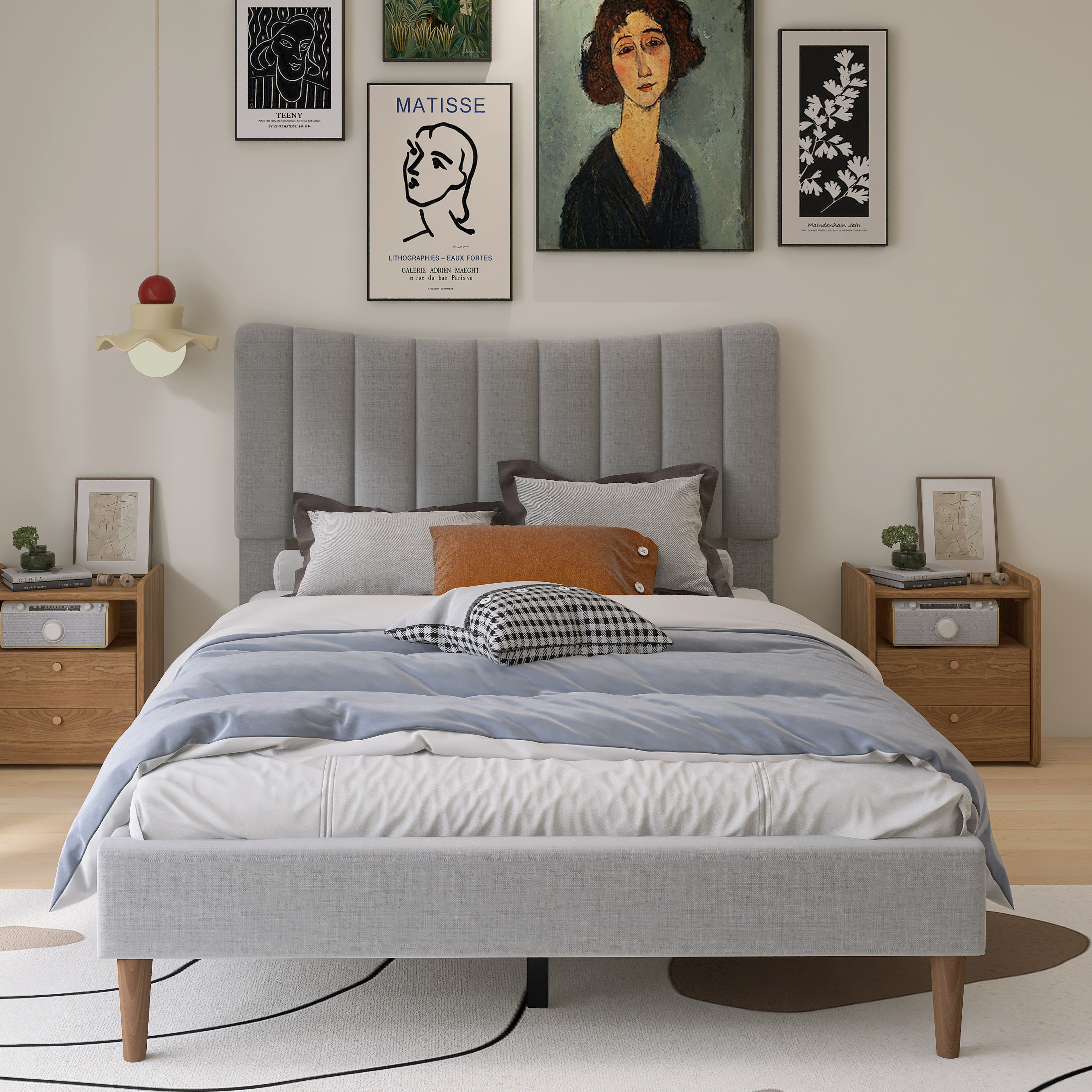 George Oliver Upholstered Platform Bed Frame With Vertical Channel ...