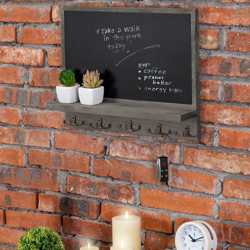 Gracie Oaks 5-Hook Wall Mounted Chalkboard Memo Board | Wayfair