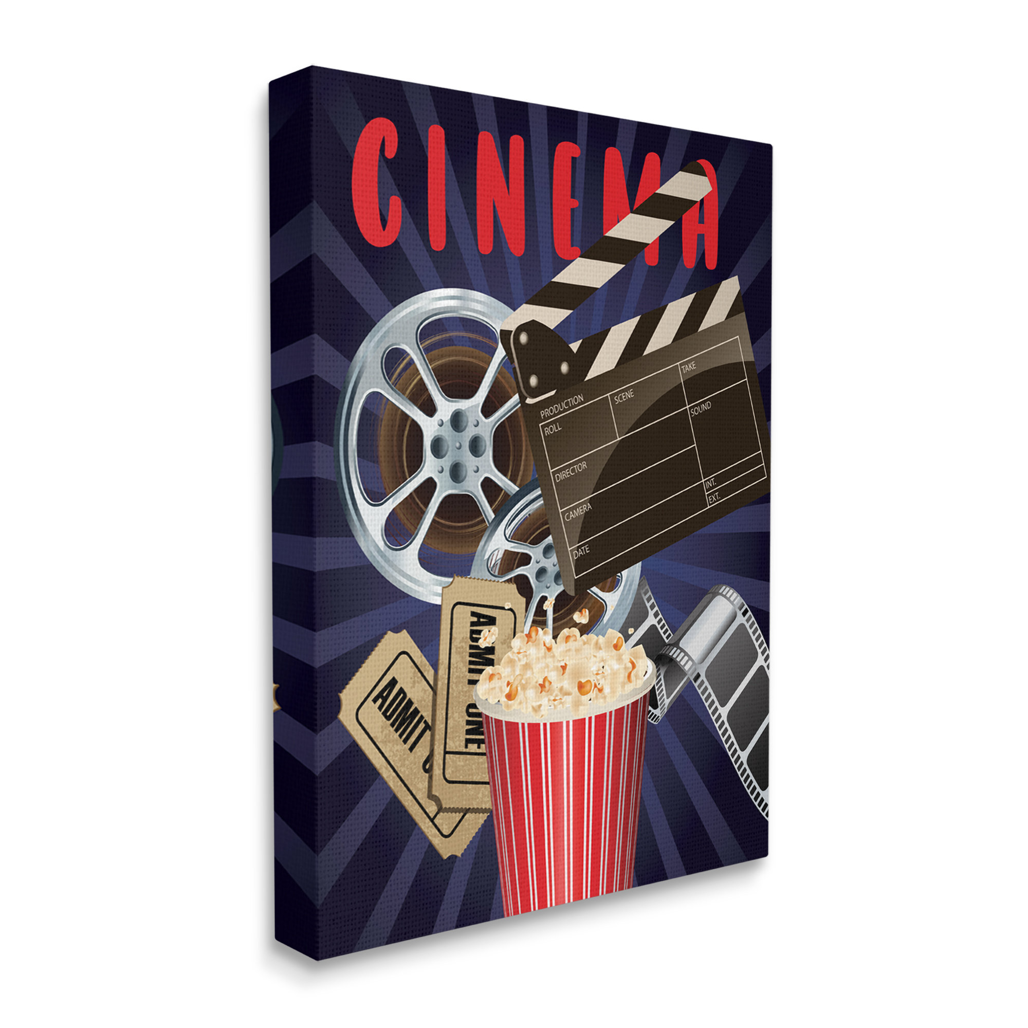 Stupell Industries Cinema Movie Reel Popcorn Entertainment Sign by ...
