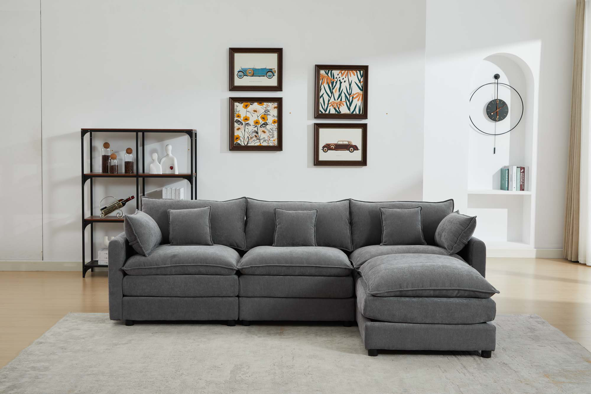 NFusion Majuma Chenille Fabric Upholstered 3-Seater Sofa with Ottoman ...