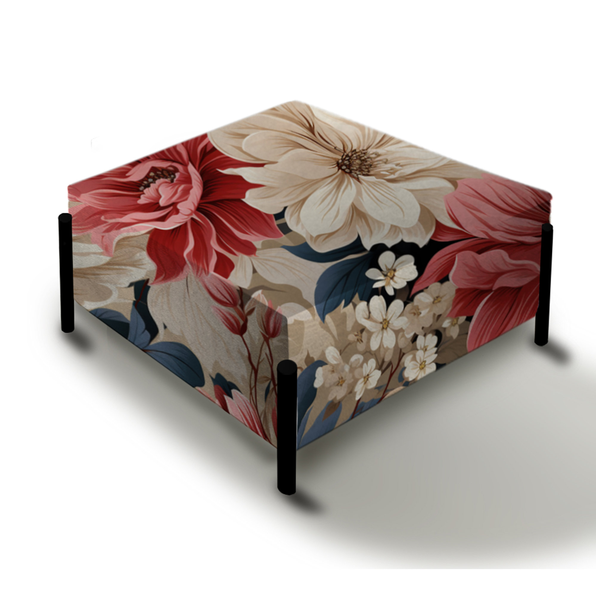 Design Art Beige Pink Rustic Whispers - Cottage Large Square Ottoman ...