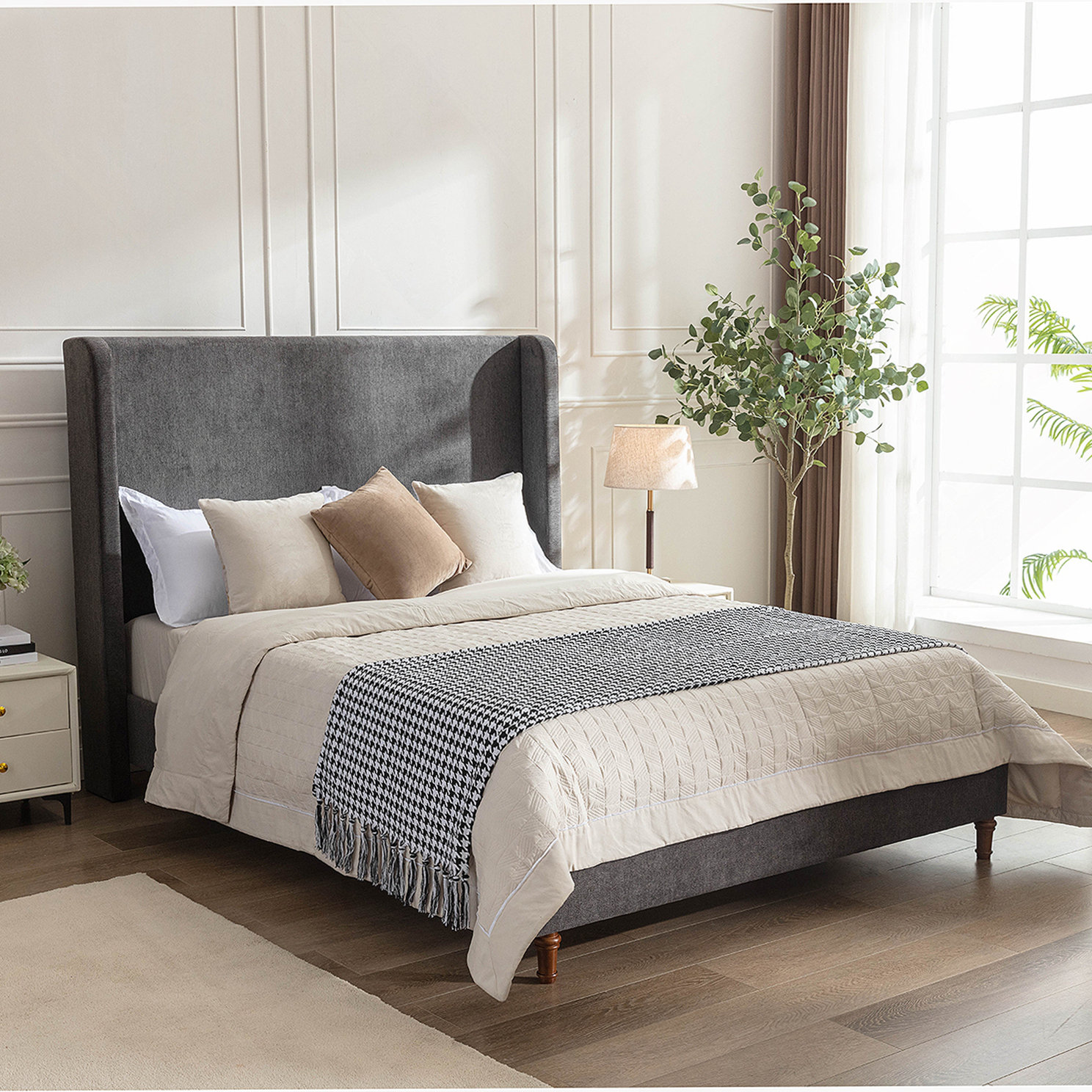 Ebern Designs Tall Headboard Upholstered Bed with 54" High Headboard ...