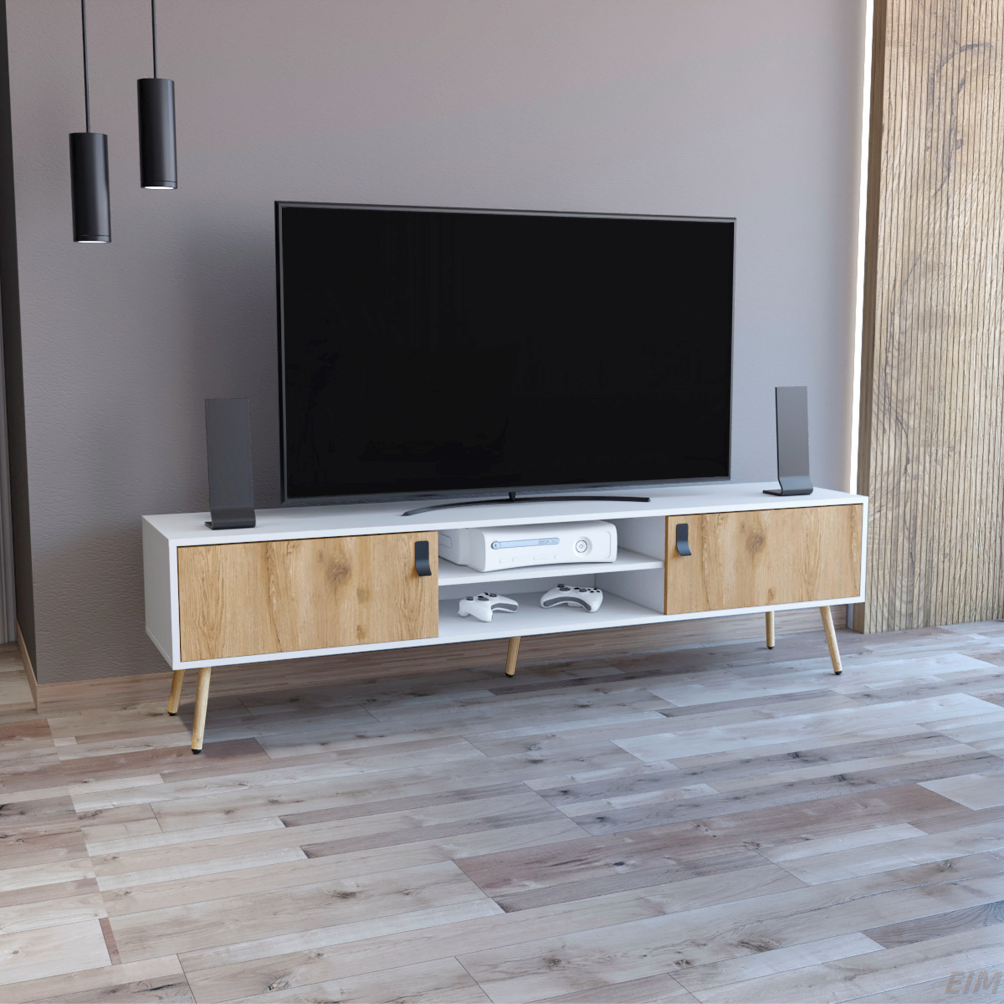 Ophelia & Co. TV Stand, Dual-Tone With Hinged Drawers And Open Shelves ...