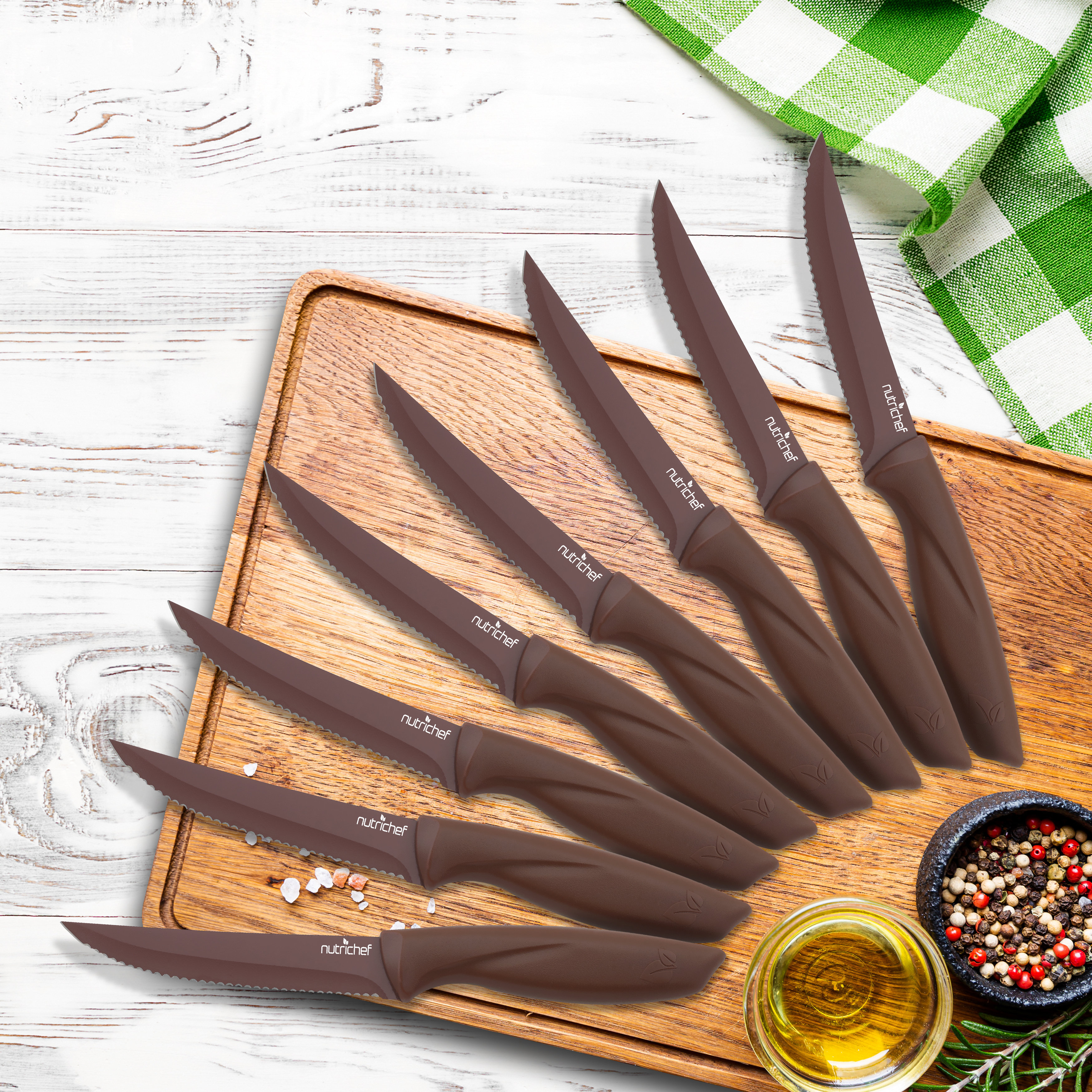 NutriChef 8 Pcs. Steak Knives Set - Non-Stick Coating Knives Set With ...