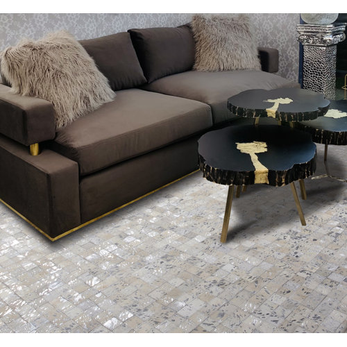 Orren Ellis Meer Patchwork Handmade Cow Skin Silver Metallic Area Rug ...