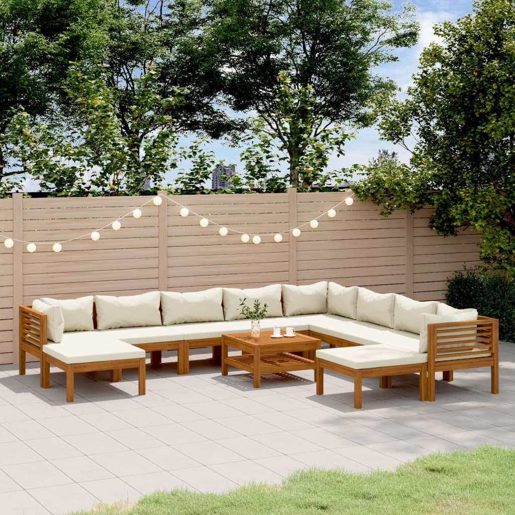 Ebern Designs 11 Piece Patio Lounge Set With Cream Cushion Solid Acacia ...