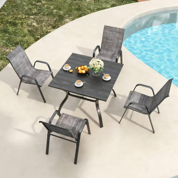 Latitude Run® 5-piece outdoor terrace dining set, retro wood grain ...