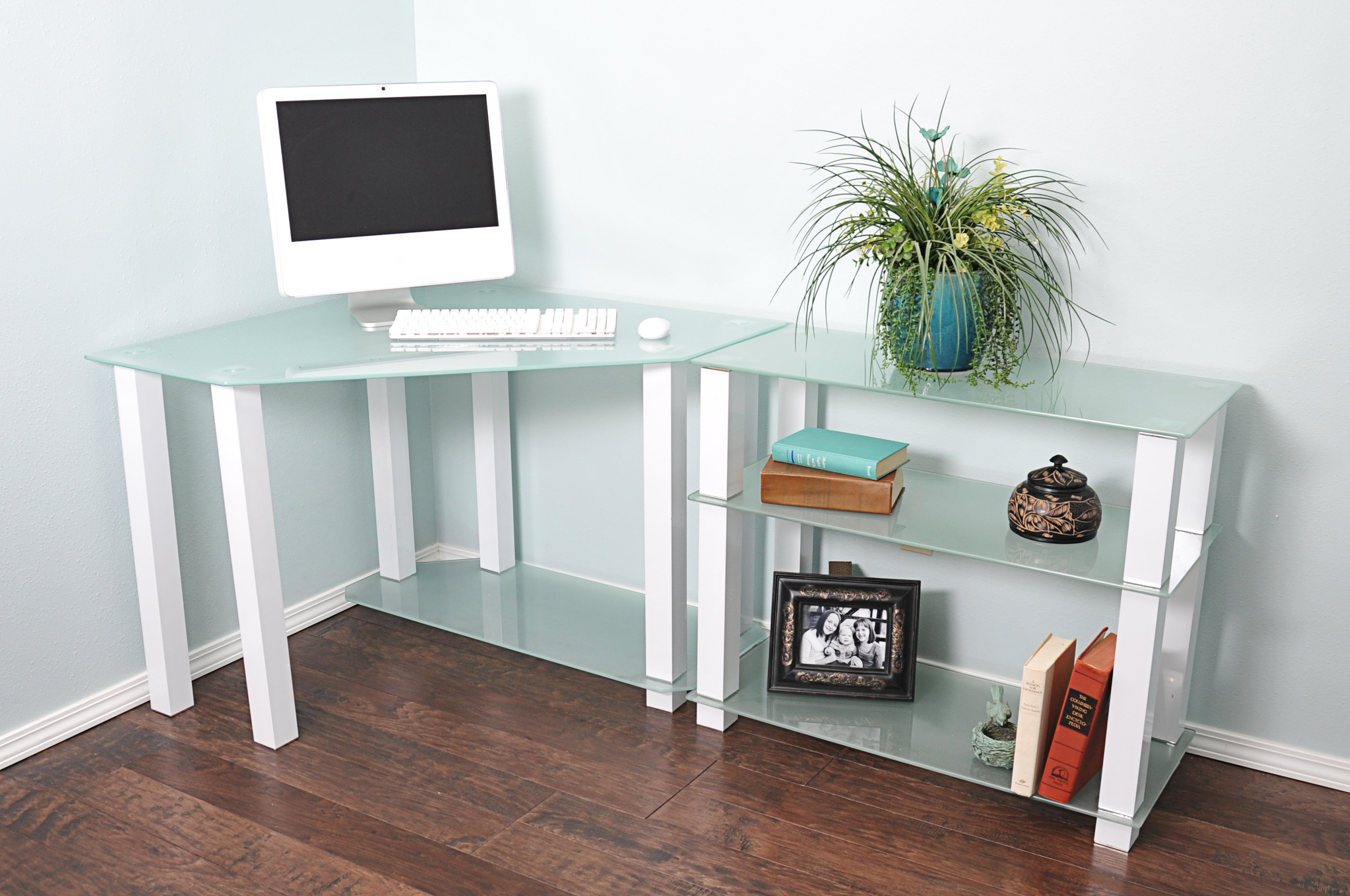 RTA Home And Office White Lines Computer Desk with Extension and 3 ...