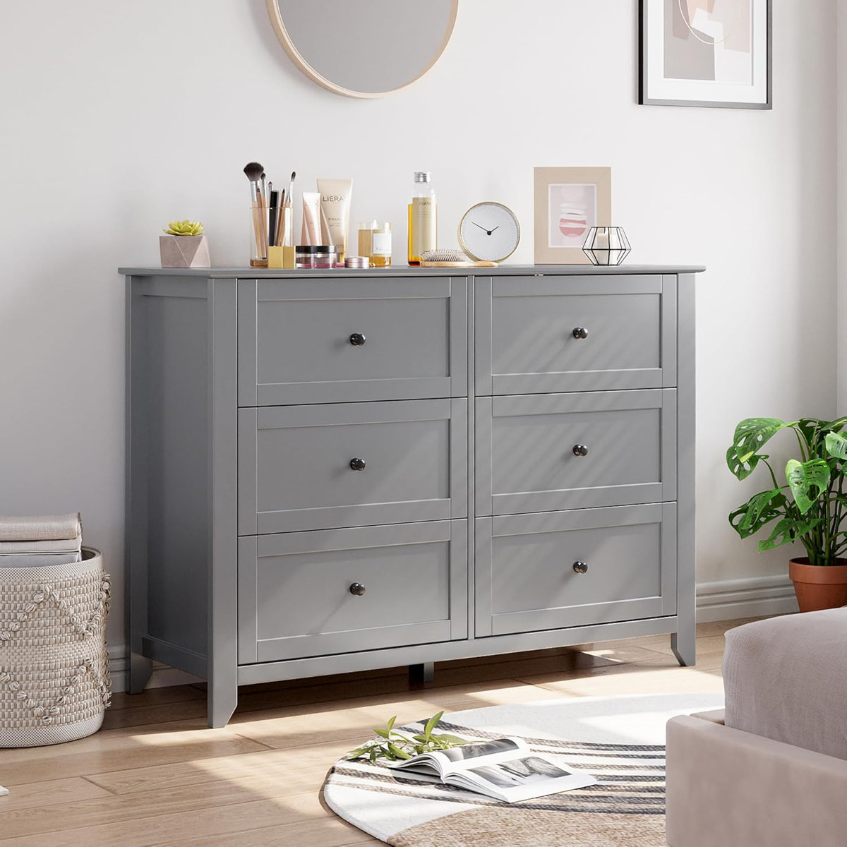 Winston Porter Grey 6 Chest Of Drawer Dresser, Modern Dresser With Deep ...