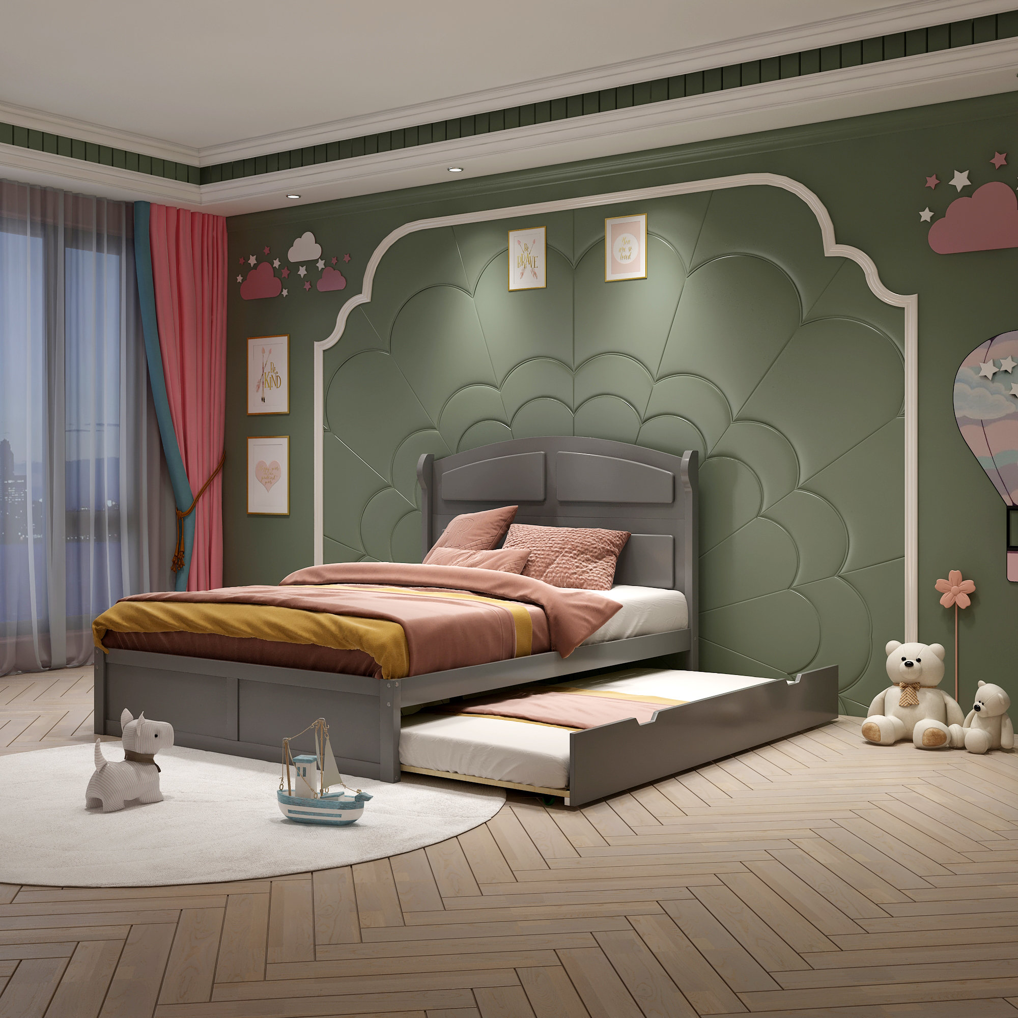 Red Barrel Studio® Pericles Queen Size Platform Bed With Twin Size ...