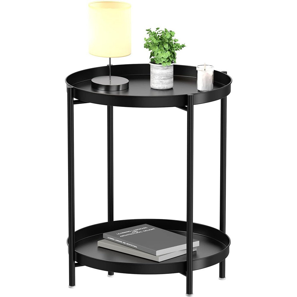 Ebern Designs 2 Tier End Table - Metal Side Table Waterproof Small Sofa ...