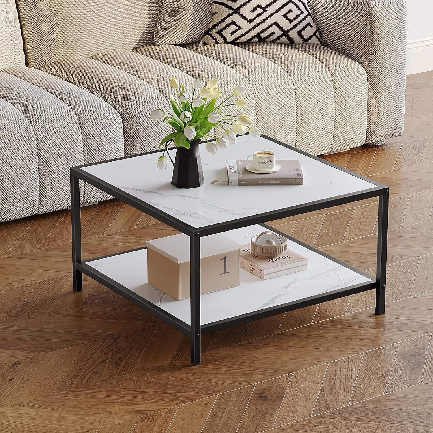 17 Stories 2-Tier Coffee Table, Square Small Modern Table For Living ...