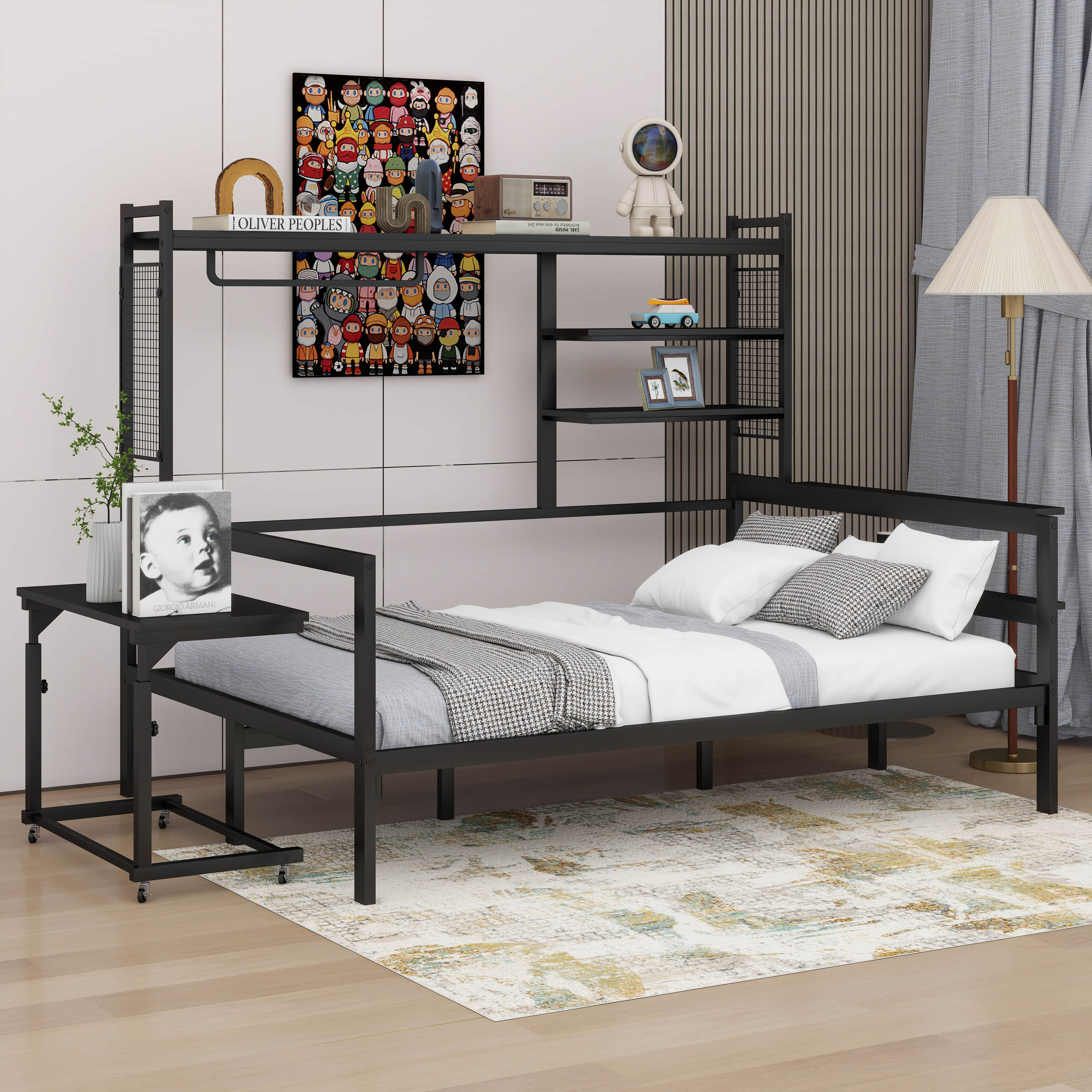 17 Stories Melissa Modern Multi-Functional Bed Frame With Movable Desk ...