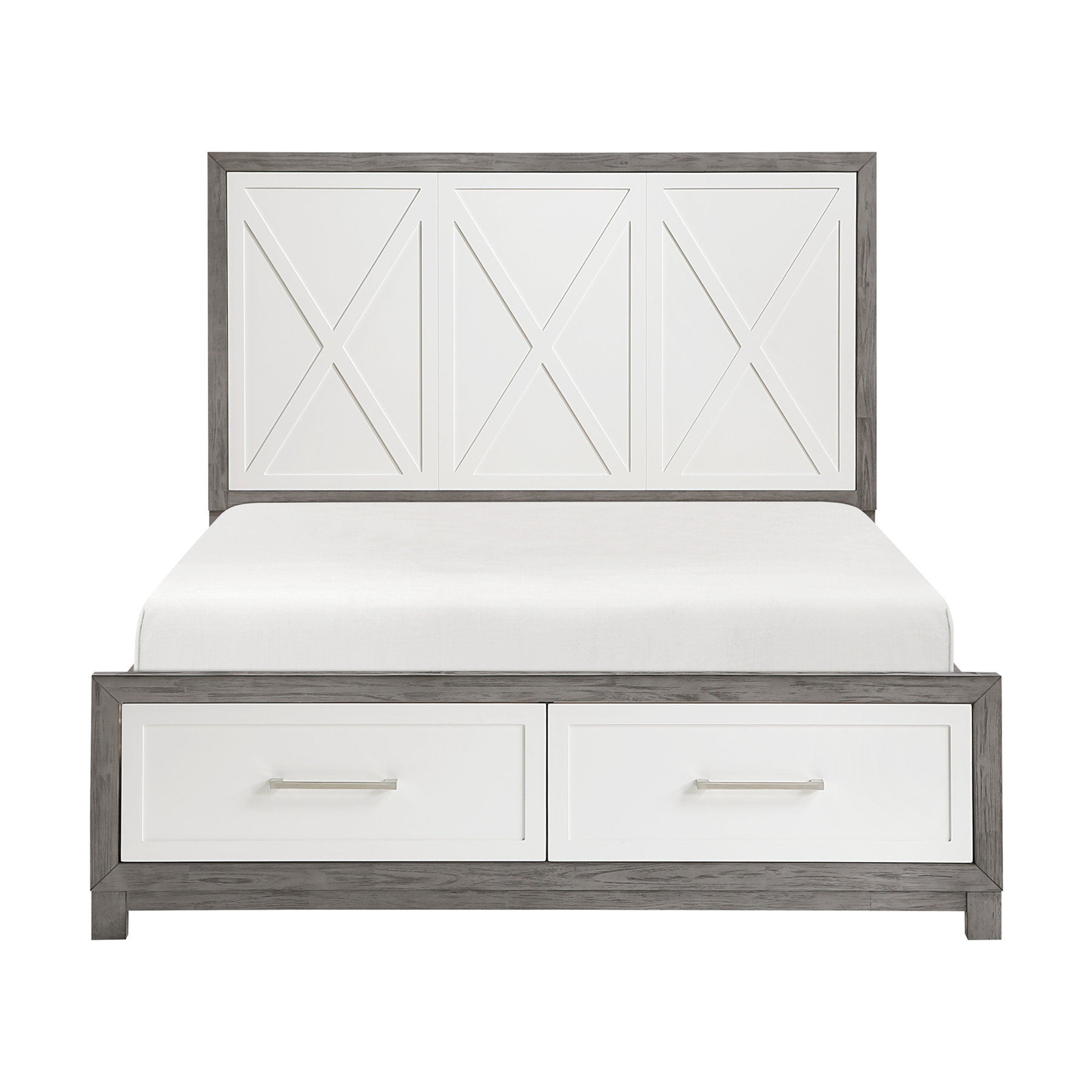 Gracie Oaks Platform Bed with Footboard Storage in Ivory and Gray ...