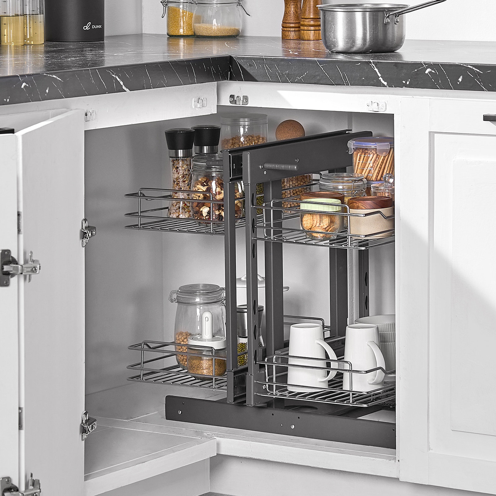 Mint Pantry Panier d'armoire de cuisine à 2 niveaux et 4 tablettes ...