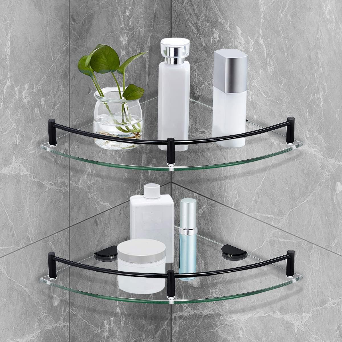 Wrought Studio Glass Shelf, Black, 2 Pack, Bathroom Glass Floating ...
