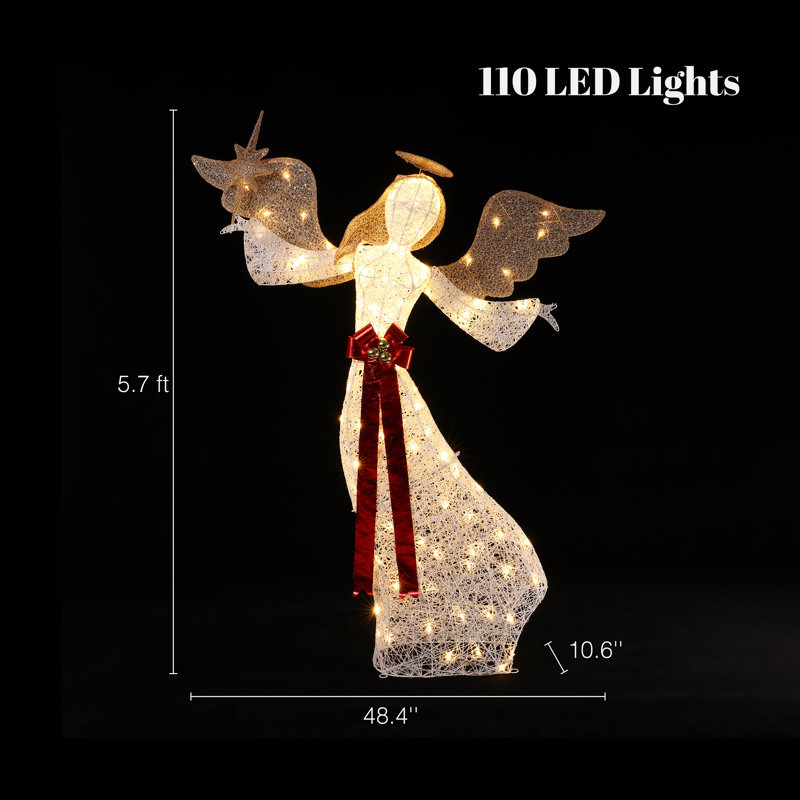 The Holiday Aisle® 5.7Ft Lighted 3D Christmas Angel with Star Holiday ...