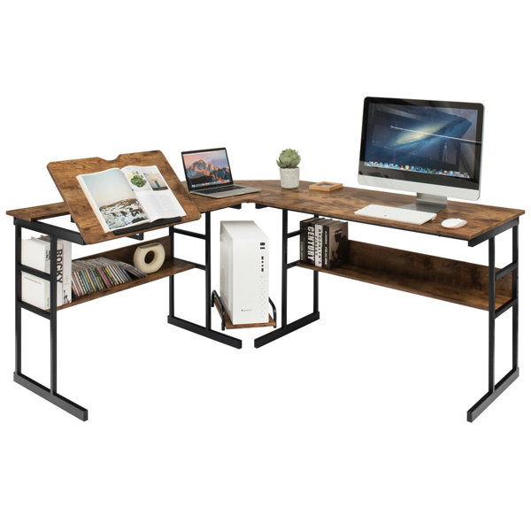 Inbox Zero Doireann L-shaped Drafting Table & Reviews | Wayfair