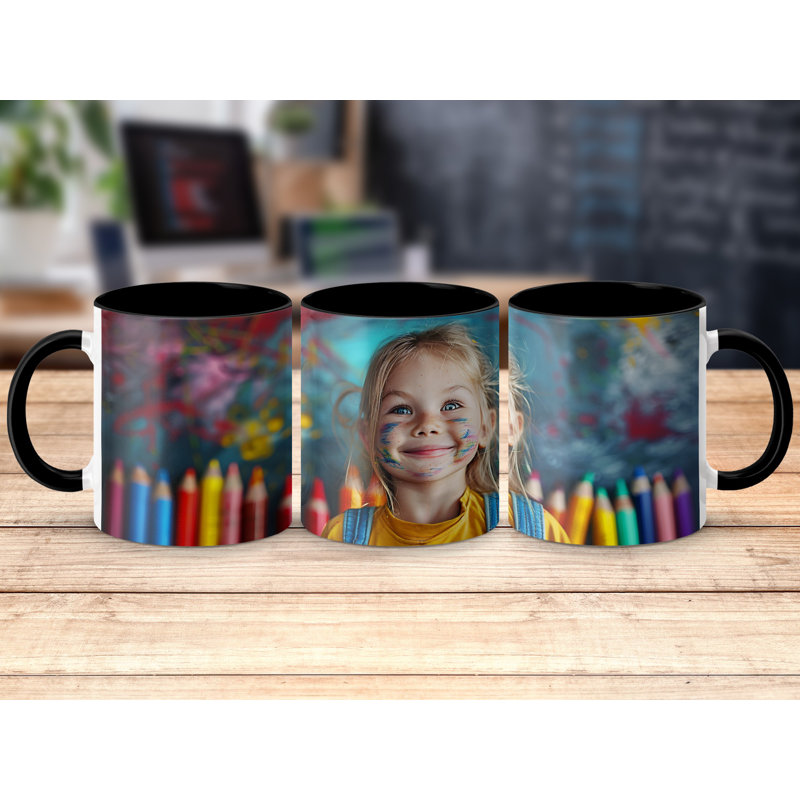 East Urban Home Kids Drawing Style 11oz Accent Mugs – White Ceramic ...