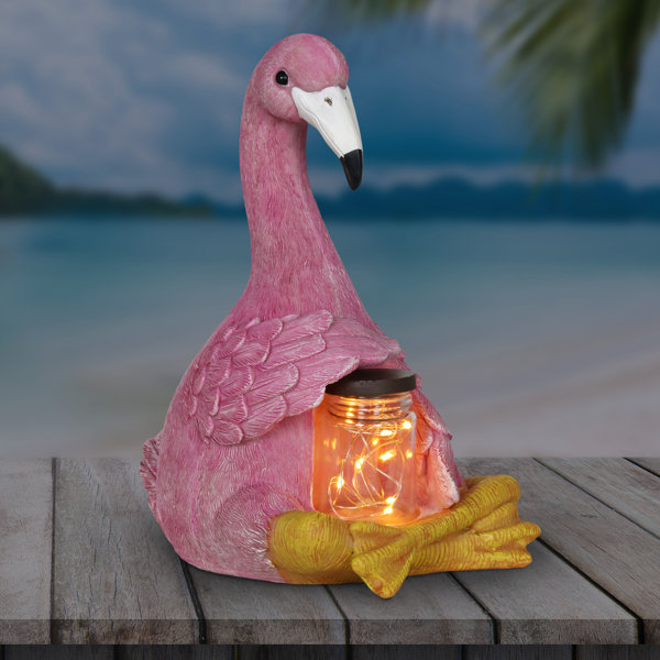 Exhart Solar Sitting Flamingo Garden Statue Holding A Firefly Jar With ...