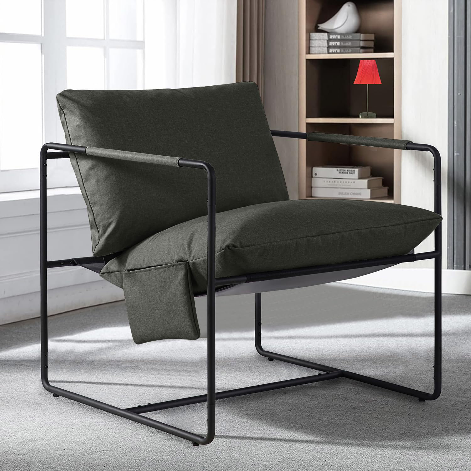 SONORO KATE Modern Metal Framed Sling Upholstered Accent Chair with ...