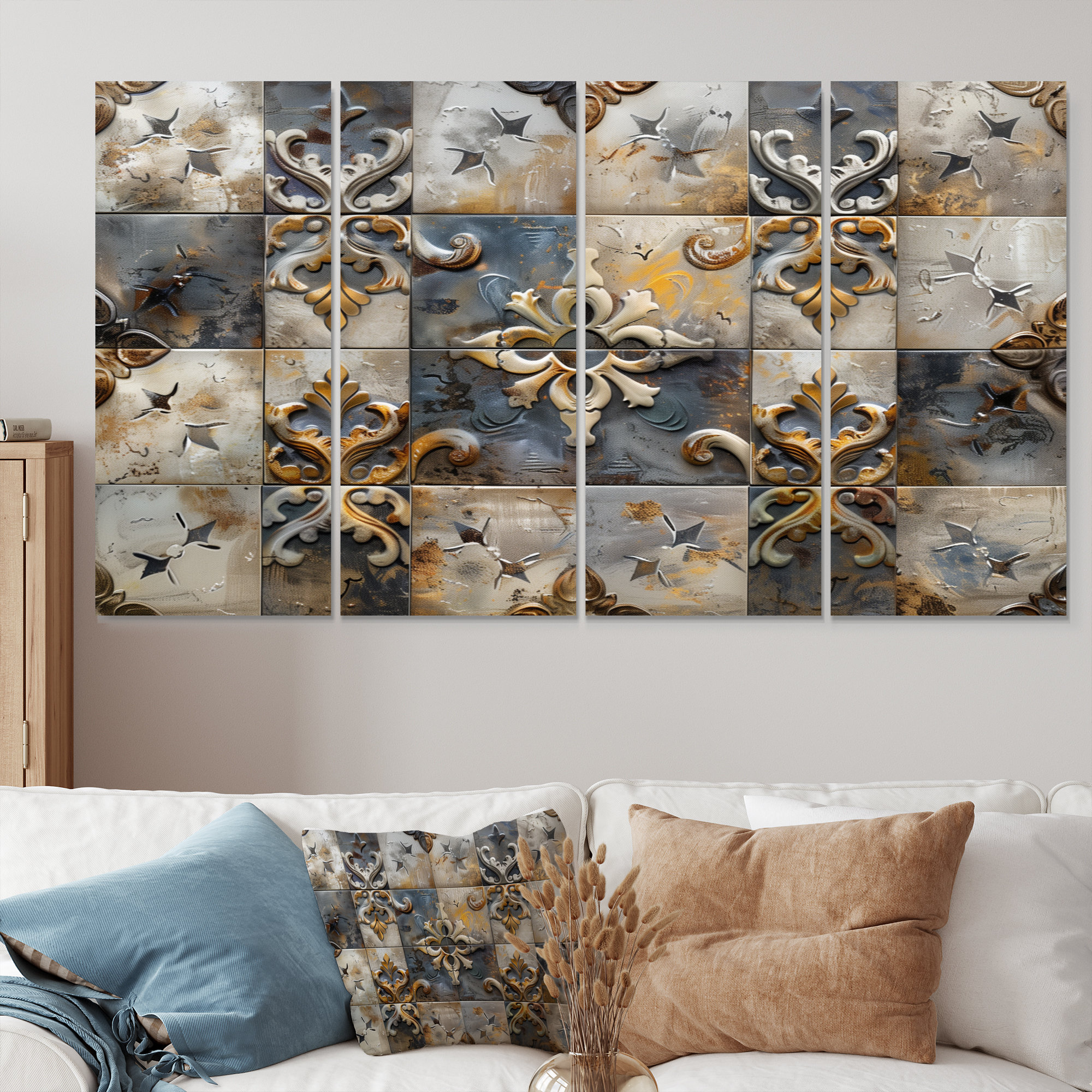 Ophelia & Co. Medival Grey Gold Vintage Ceramic Tiles I - Abstract Tile ...