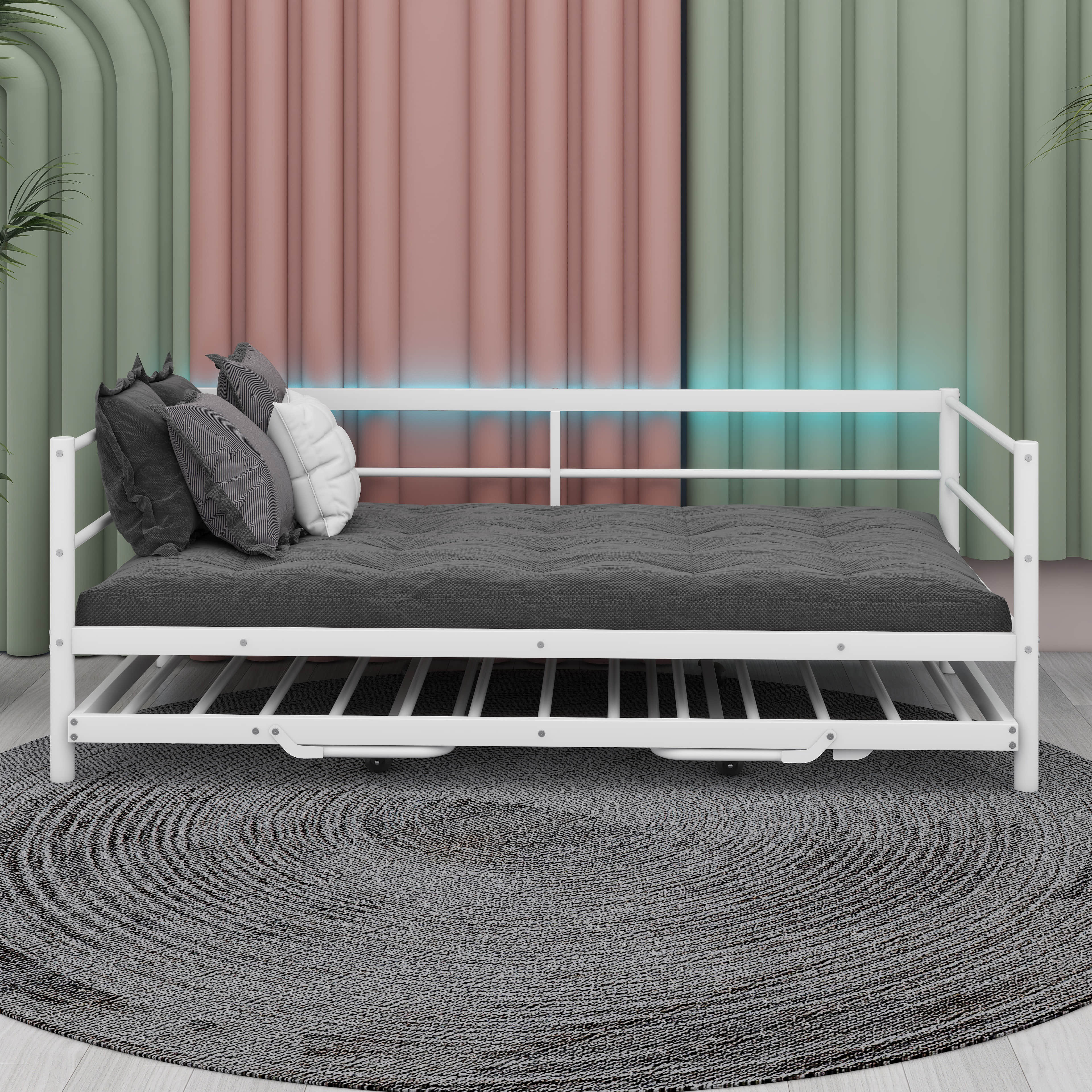Latitude Run® Twin Size Metal Daybed With Adjustable Trundle, Daybed ...