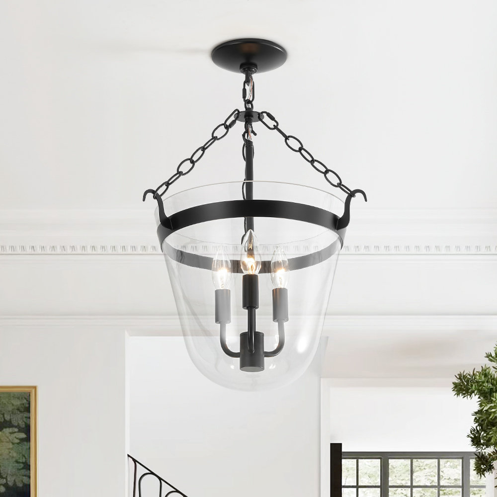 Lark Manor 3 - Light Urn Lantern Shape Glass Bell Semi Flush Mount ...