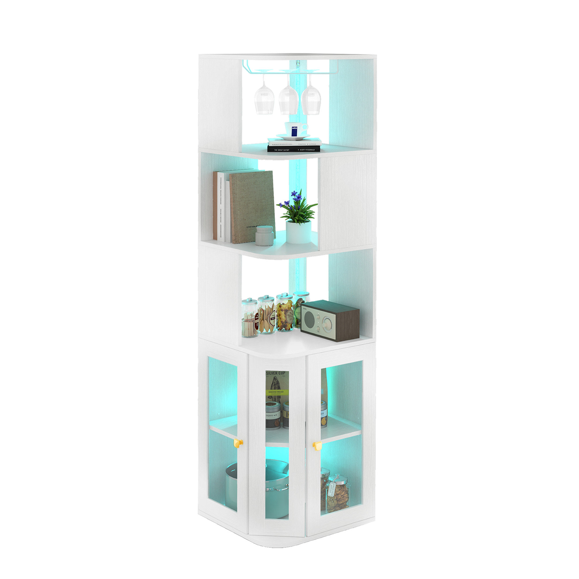 Wrought Studio™ 63'' H LED Corner Wine Bar Cabinet with Acrylic Doors ...