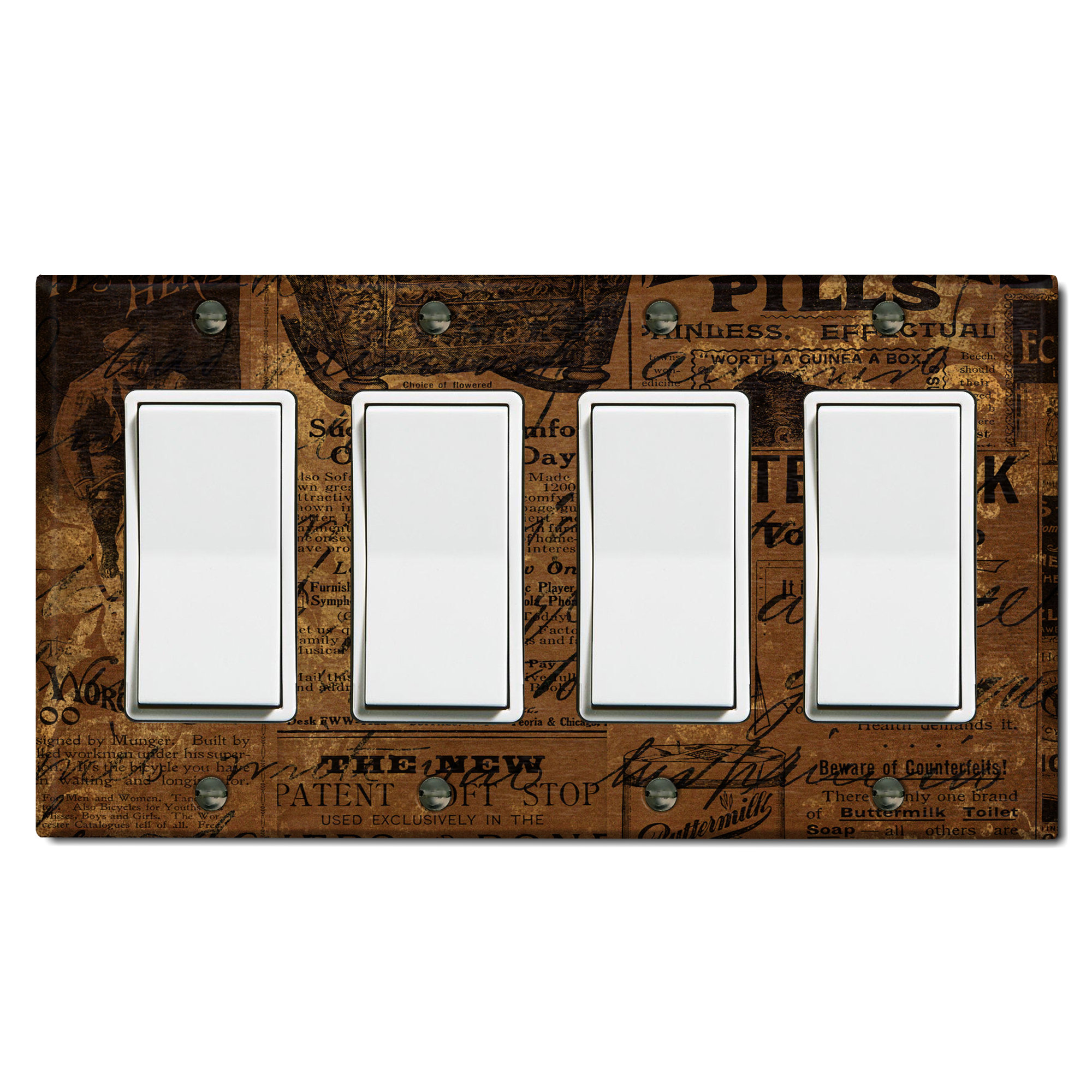 WorldAcc Rustic Bakery Letter Brown Nature Themed 4 - Gang Toggle Light ...