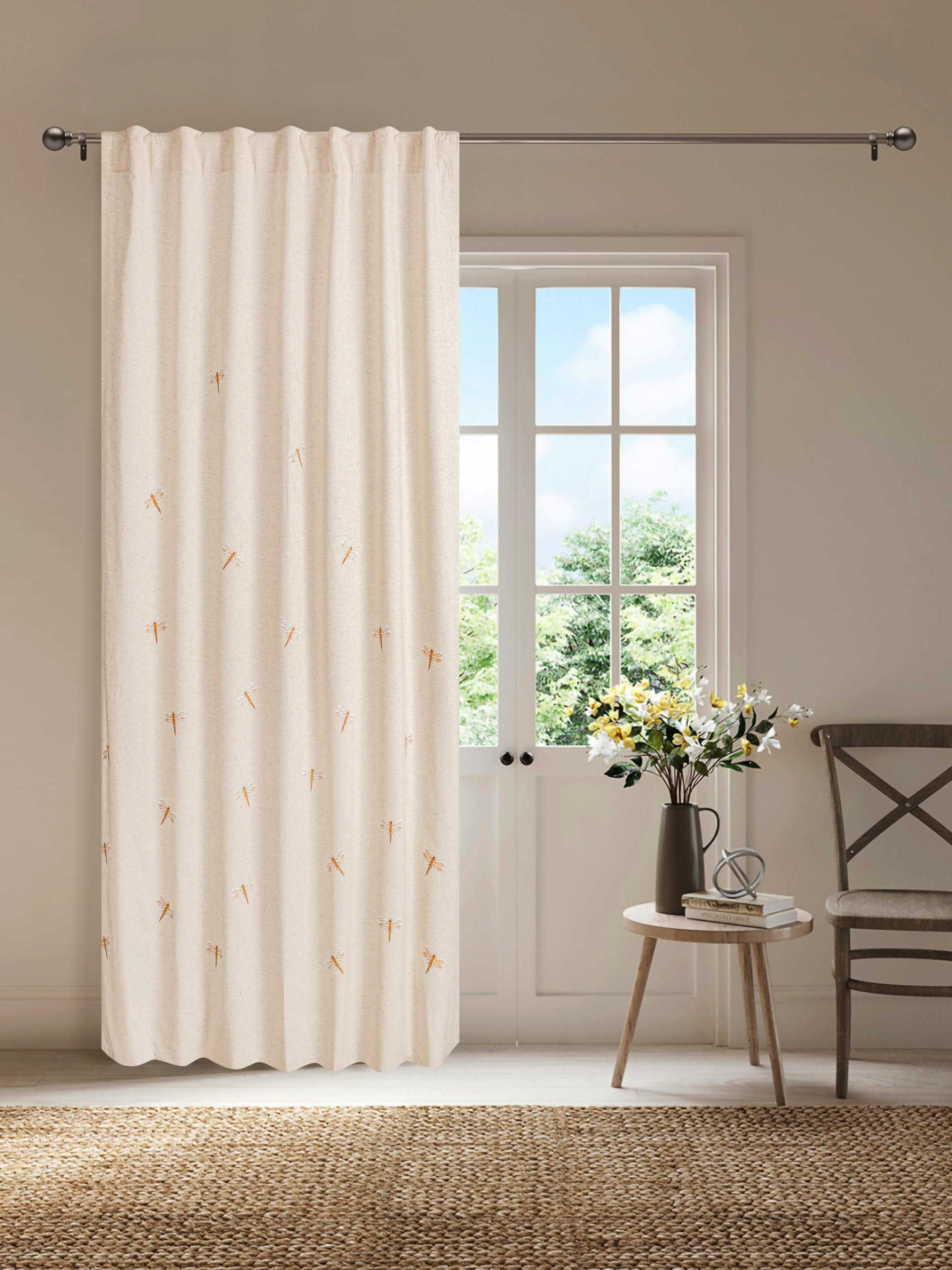 August Grove® Linen Curtains with Dragonfly Print– Room Darkening, Flax ...