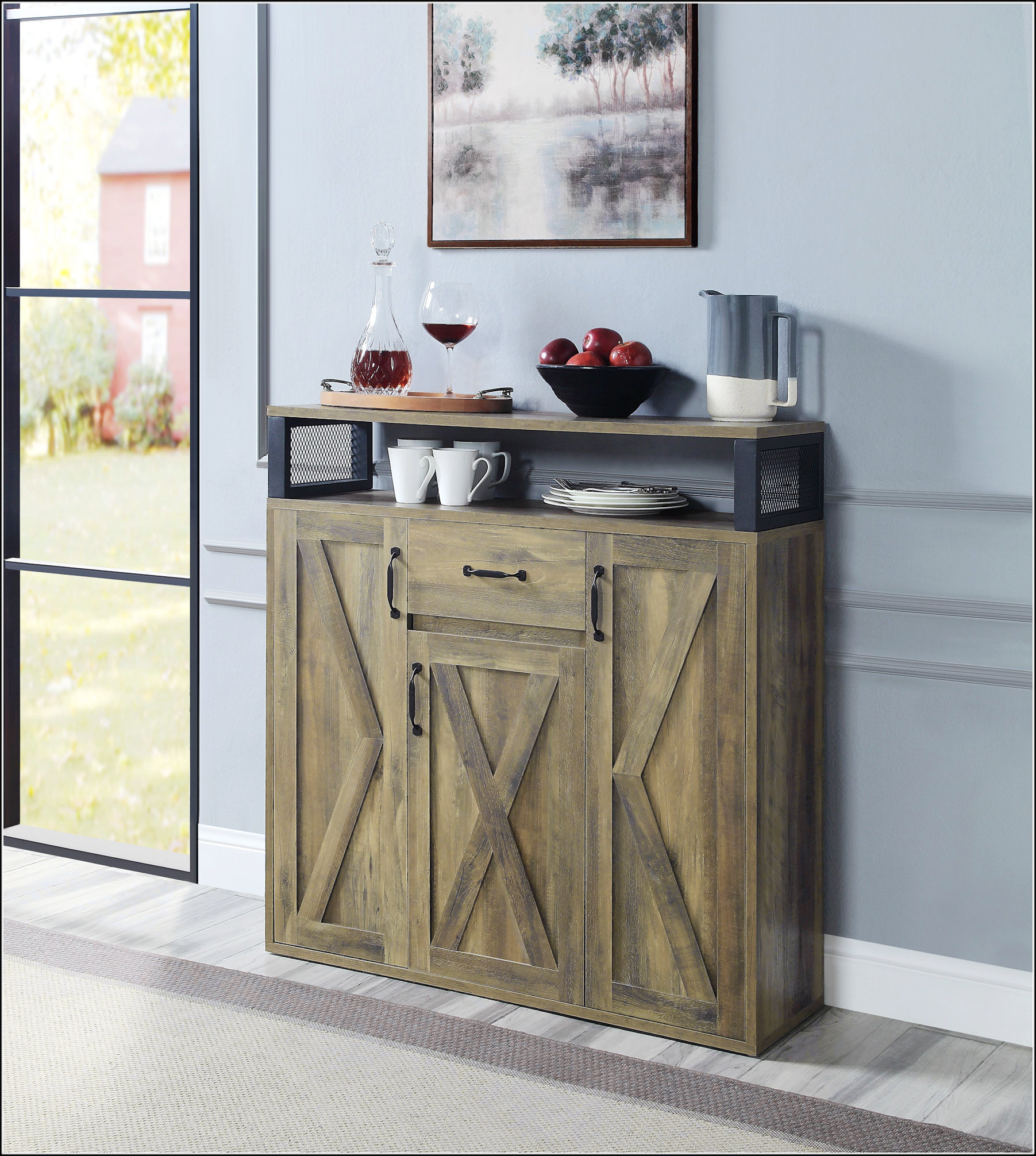 Gracie Oaks Abiram Rustic Oak Finish Server | Wayfair