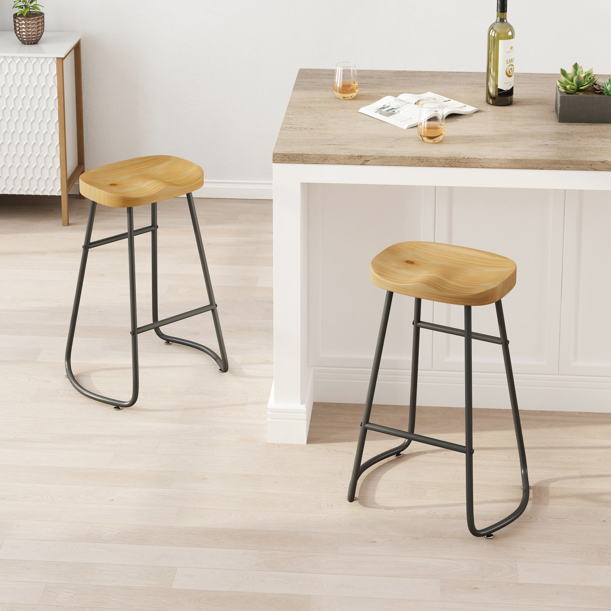 17 Stories Stylish And Minimalist Bar Stools Set Of 2 For Kitchen ...