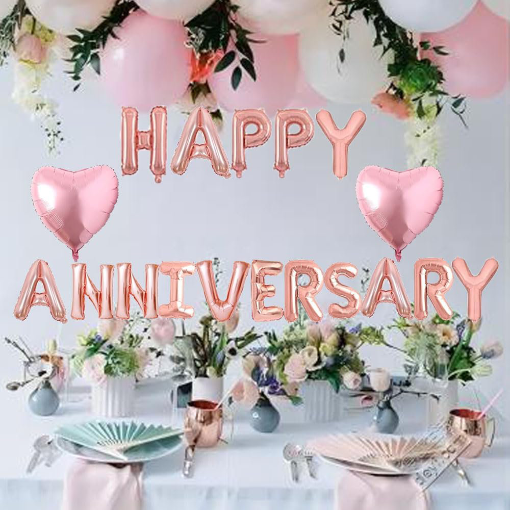 The Party Aisle™ Happy Anniversary Balloons,Rose Gold 16Inch Balloons ...