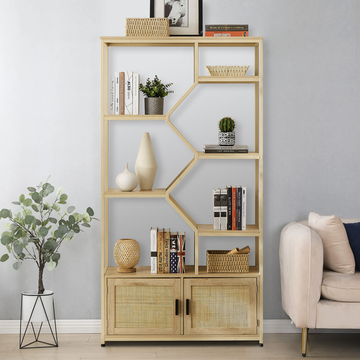 Bay Isle Home™ Keana Rattan Book Shelf with Storage Rack, 6 Shelf ...