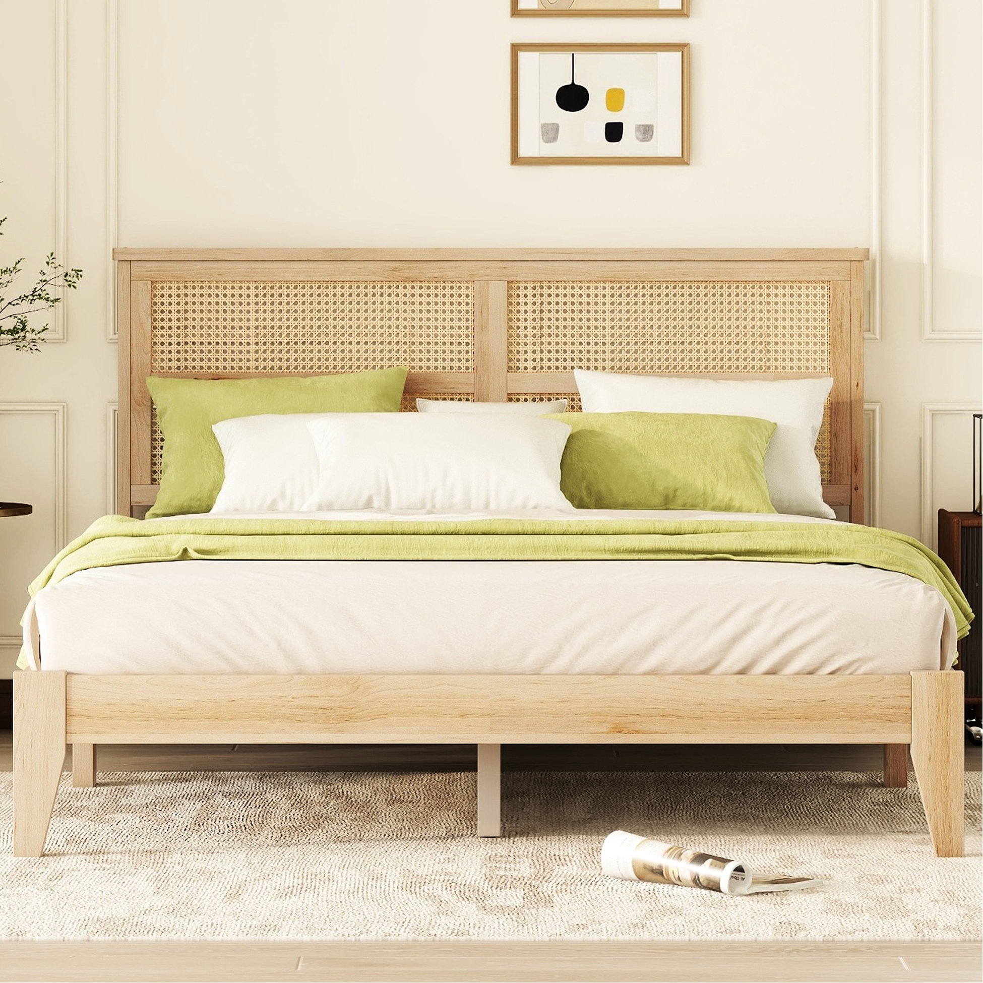 Latitude Run® Solid Wood Queen Size Bed With Distinctive Headboard And ...