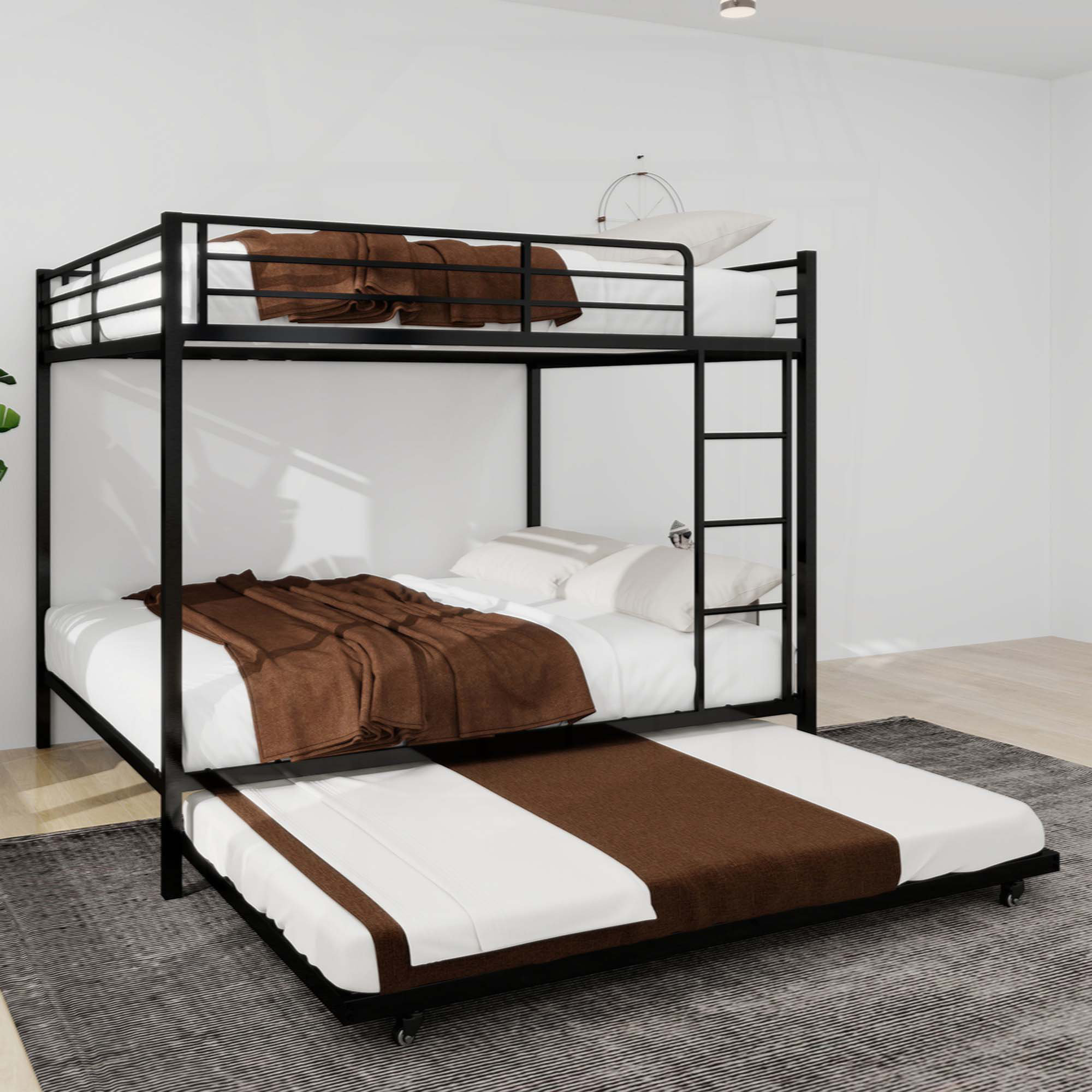 Latitude Run® Square Tube Iron Bunk Bed Featuring Safety Rails, Modern ...