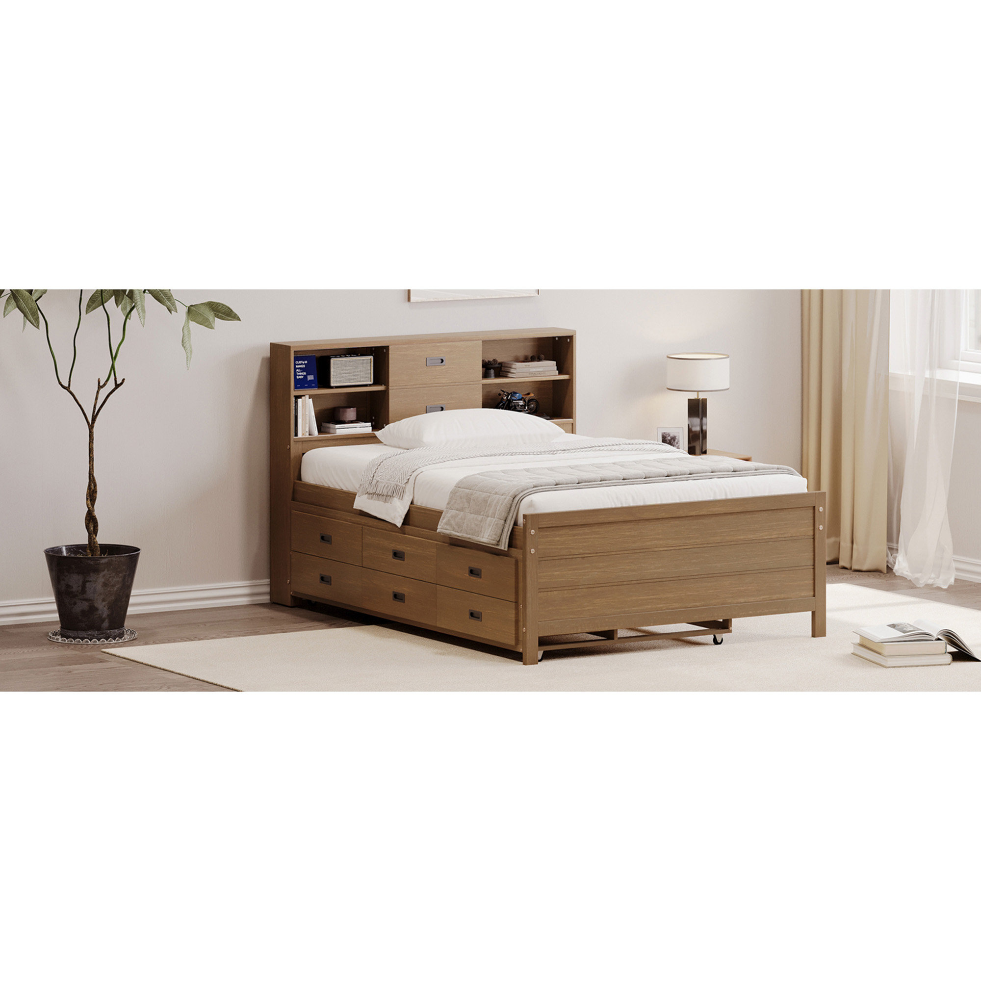 Mercer41 Captain Bed with Storage Bookcase Headboard,Captain bed with ...
