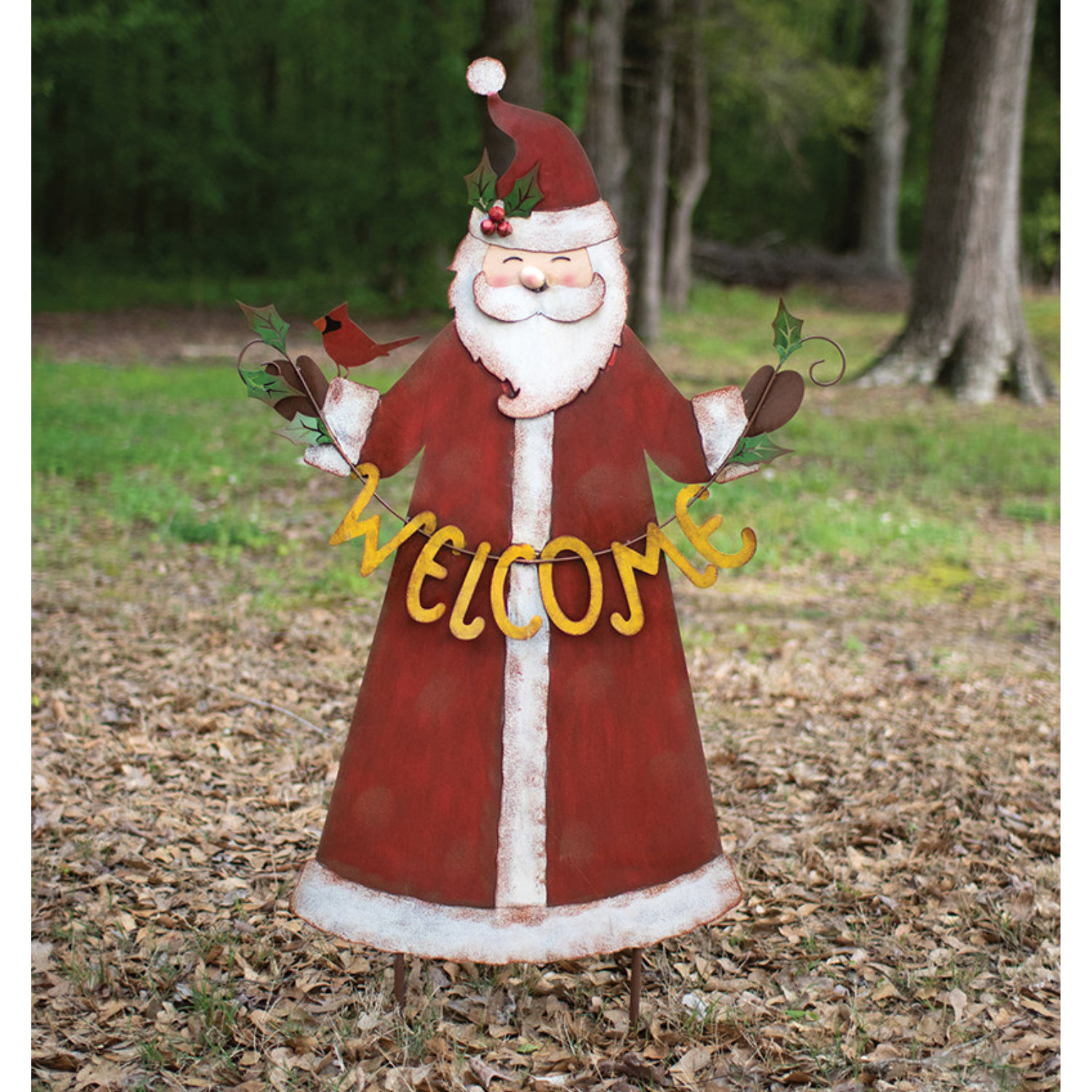 The Twillery Co. Aislinn Painted Metal Welcome Santa Yard Art Garden ...
