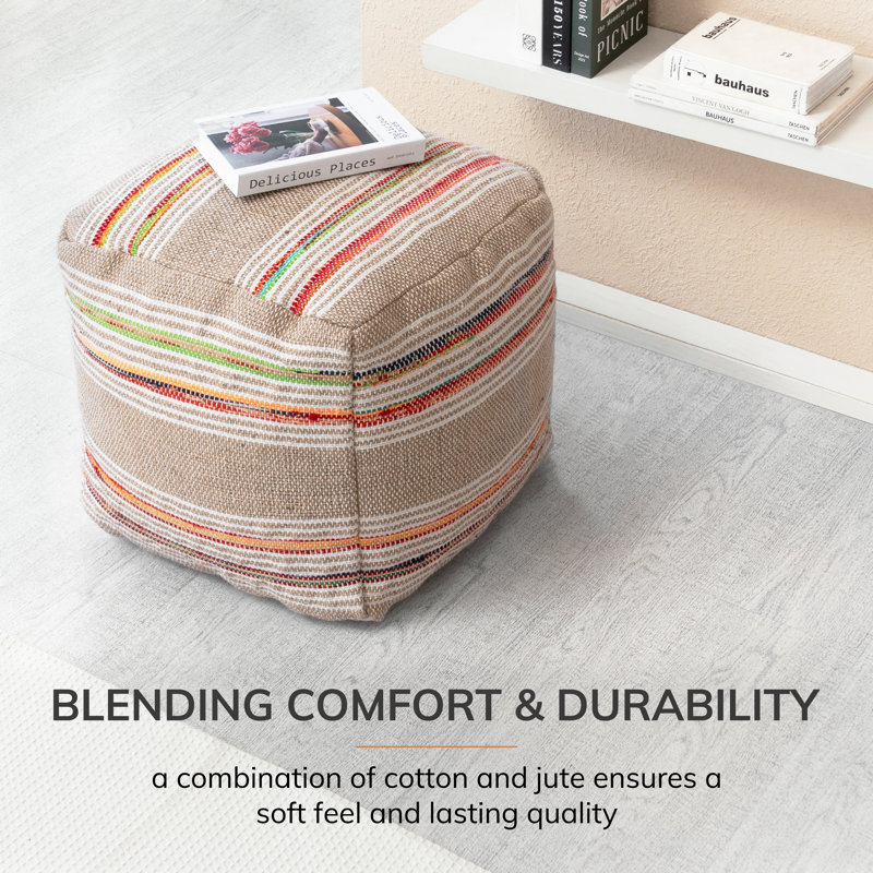 Bungalow Rose 20" Wide Square Striped Pouf Ottoman | Wayfair