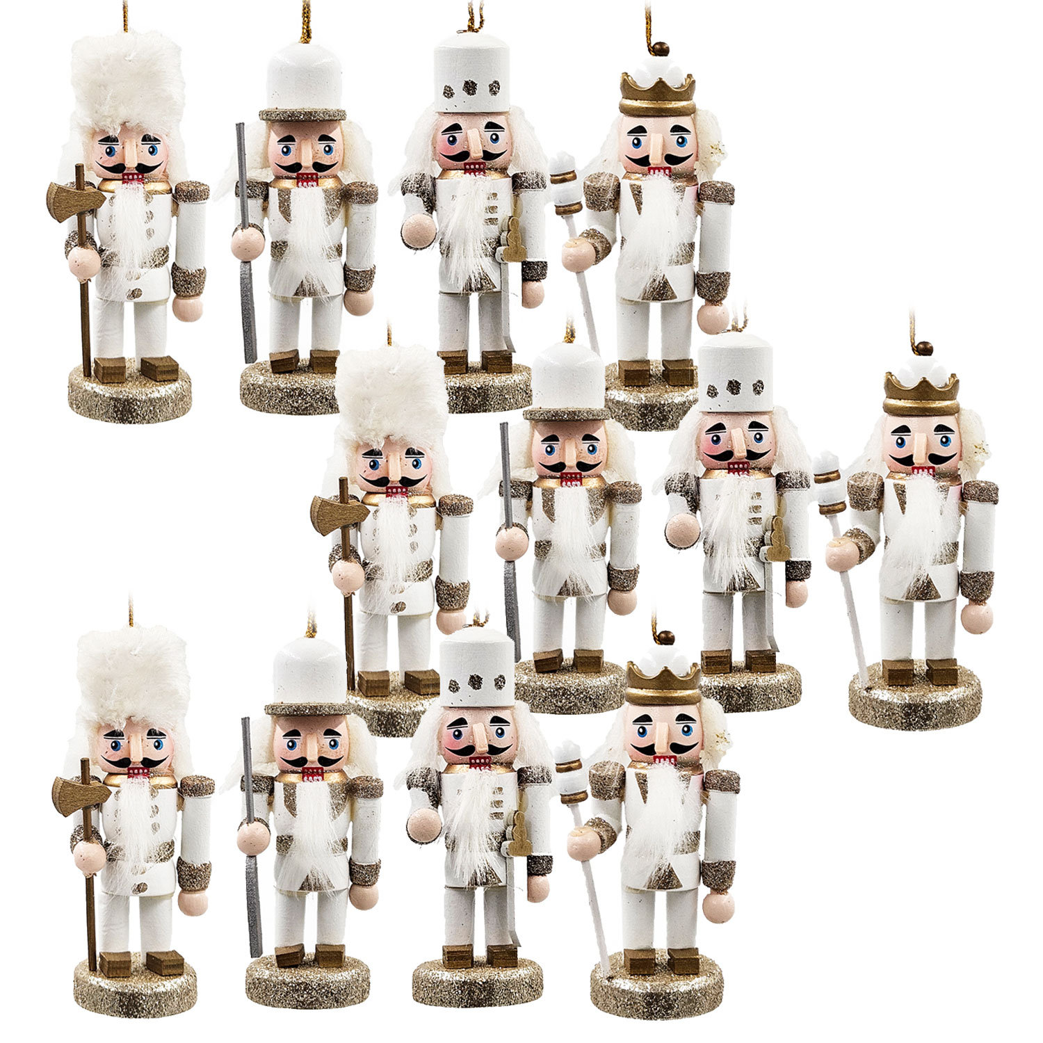The Holiday Aisle® 4" Nutcracker Ornaments - Set of 12 - White/Gold ...